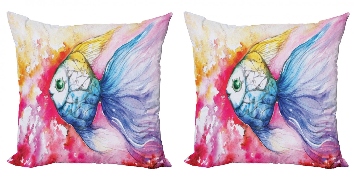 Ambesonne Fish Throw Pillow Cover 2 Pack, Watercolor Abstract Art, 20 ...
