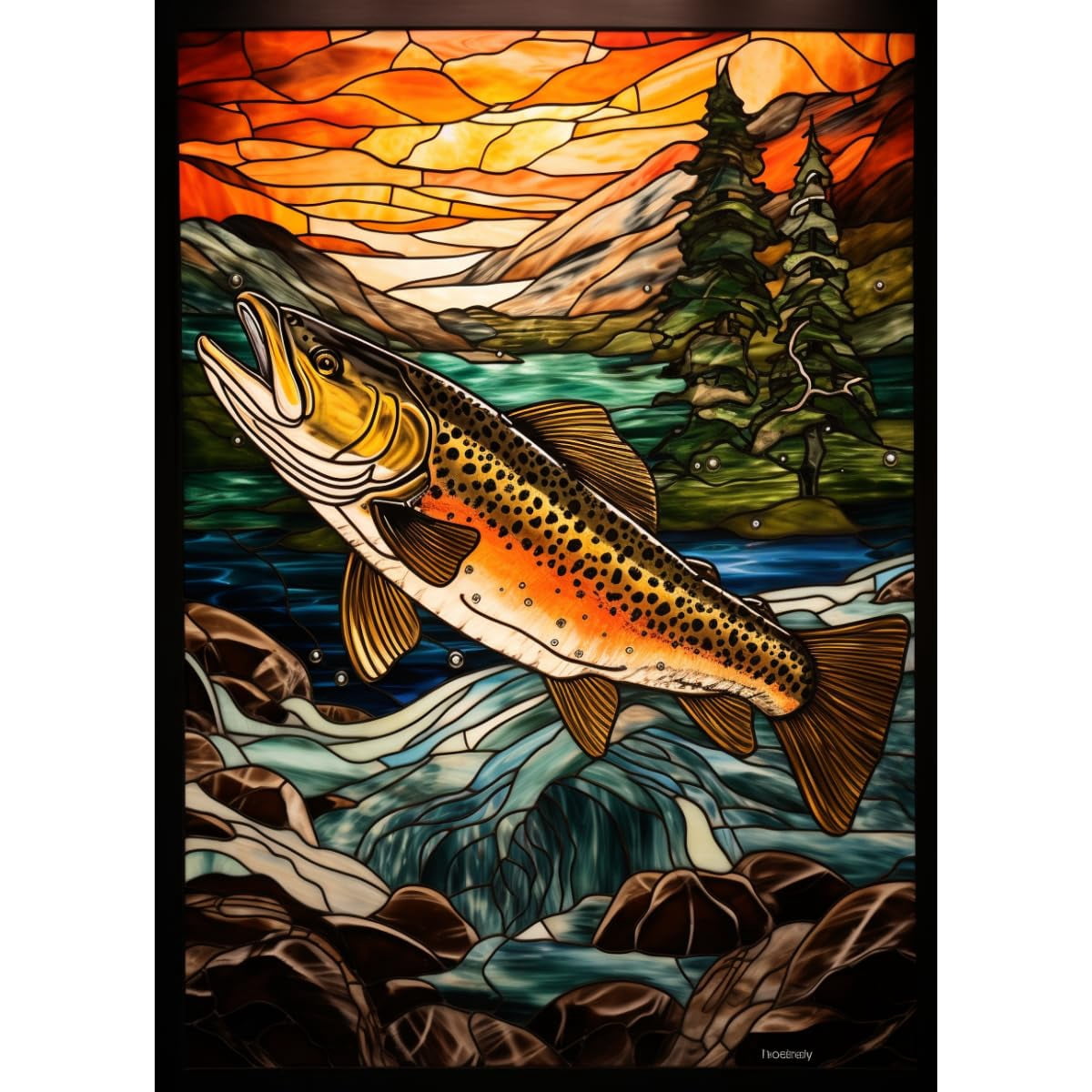 Fish Trout Jumping River Tree 5D Diamond Art DIY Paint with Full Drill ...