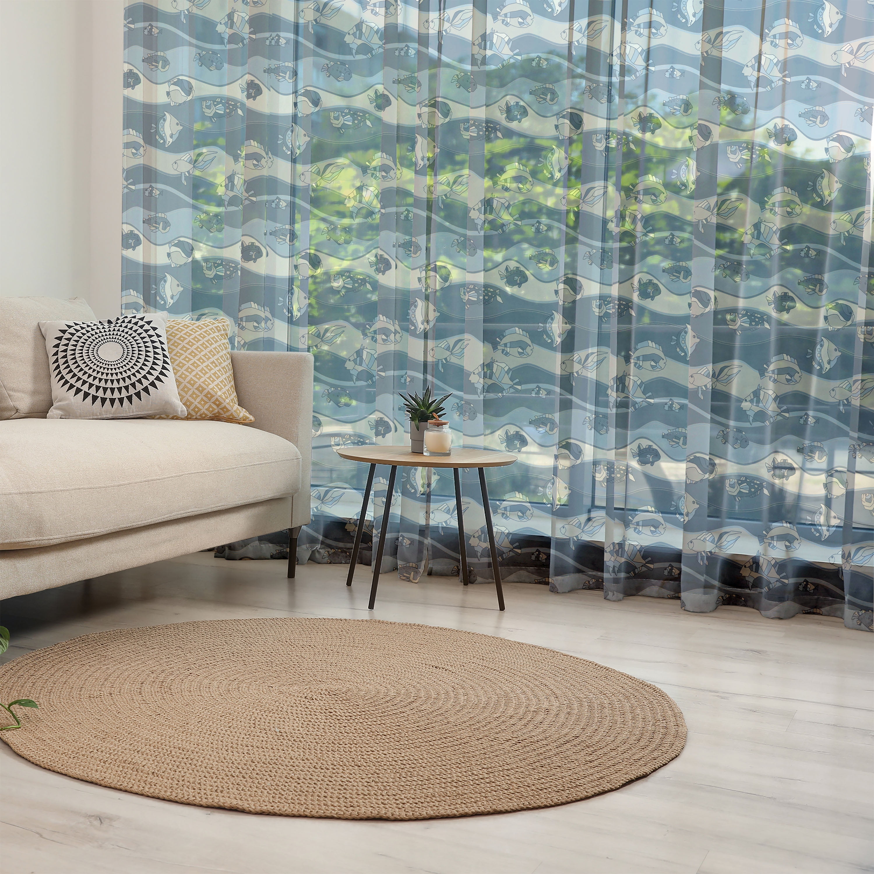 Fish Tulle Curtains with Rod Pocket, Inspired Geometric Aquarium ...