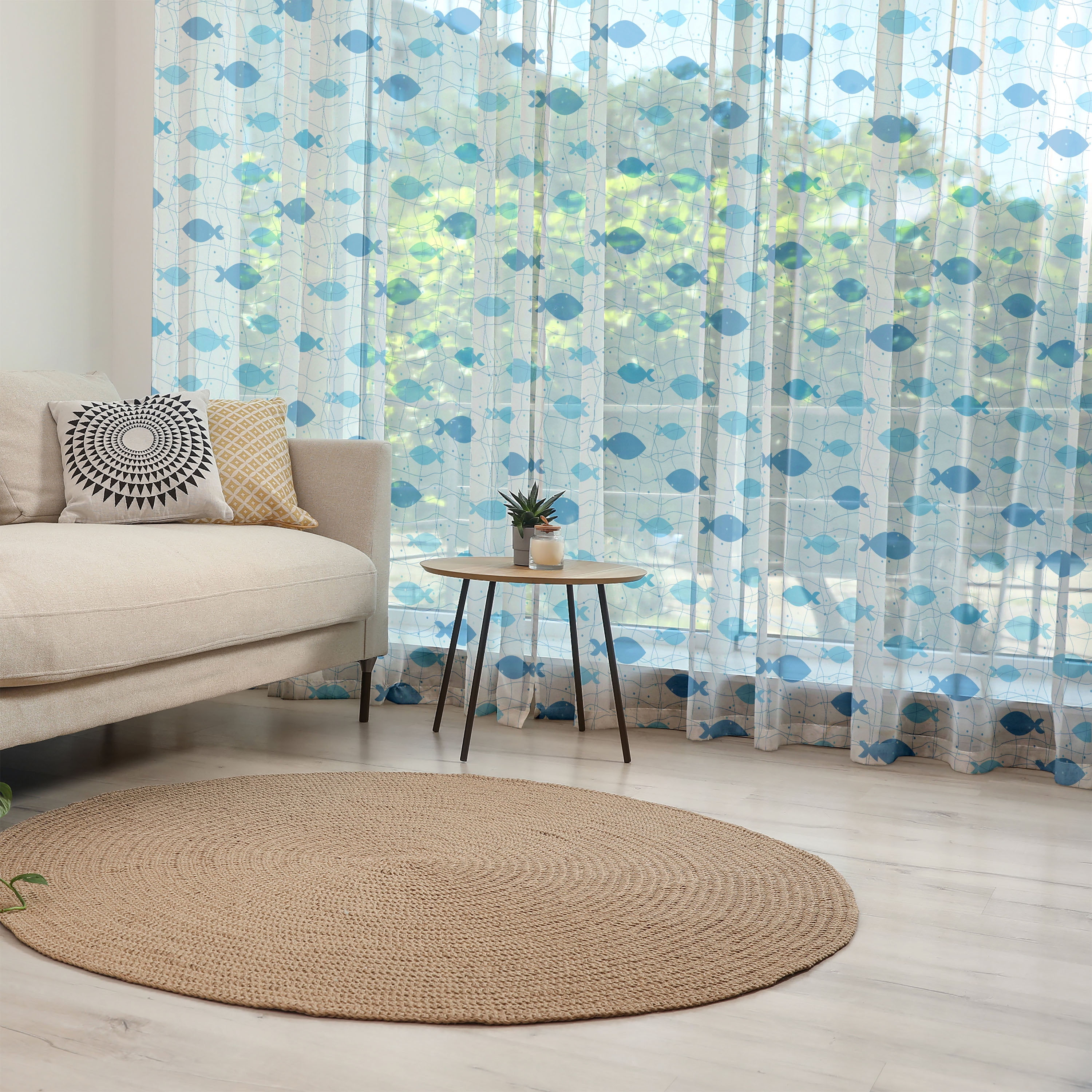 Fish Tulle Curtains with Rod Pocket, Fish Net with Polka Dots Abstract ...