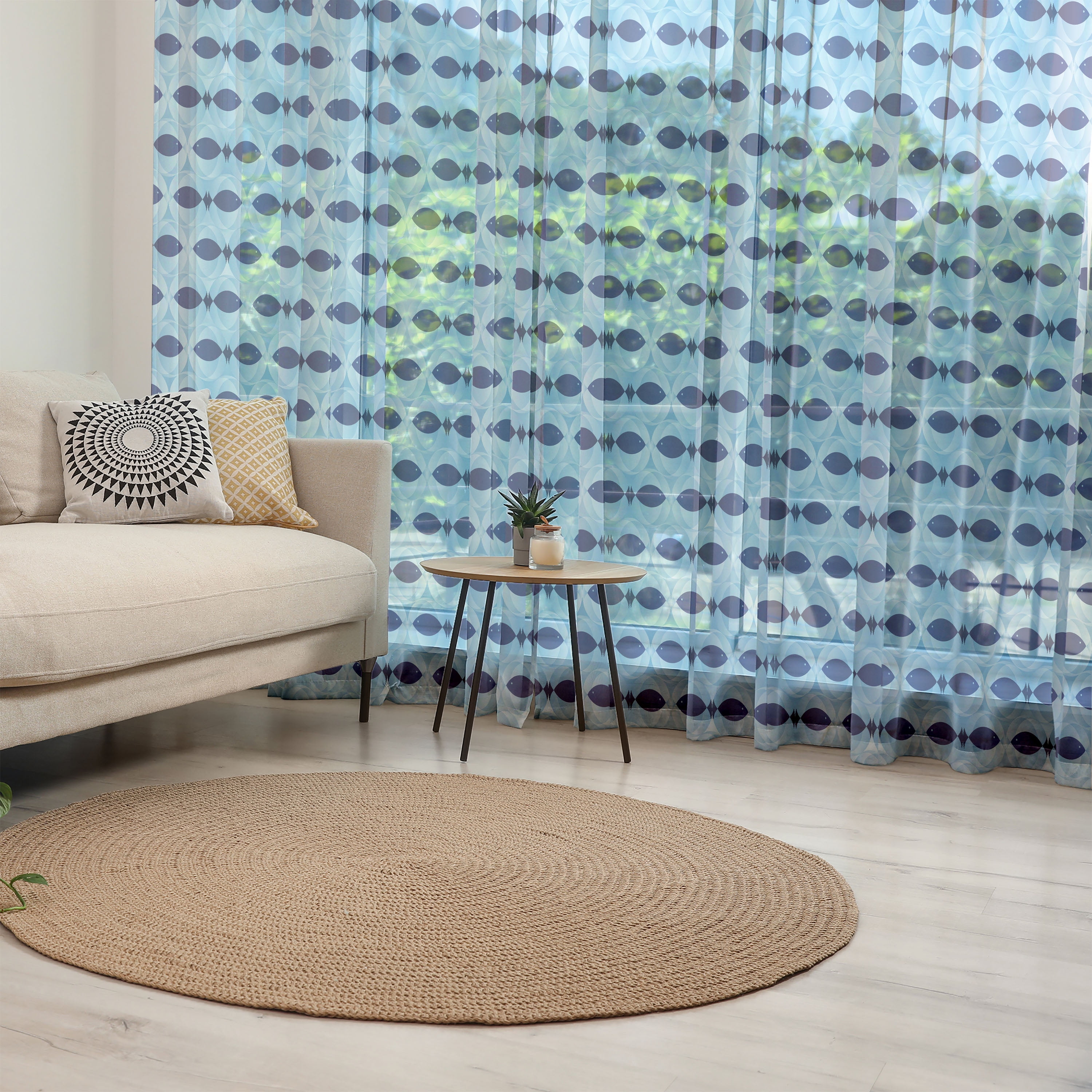 Fish Tulle Curtains with Rod Pocket, Silhouettes of Subaquatic Animals ...