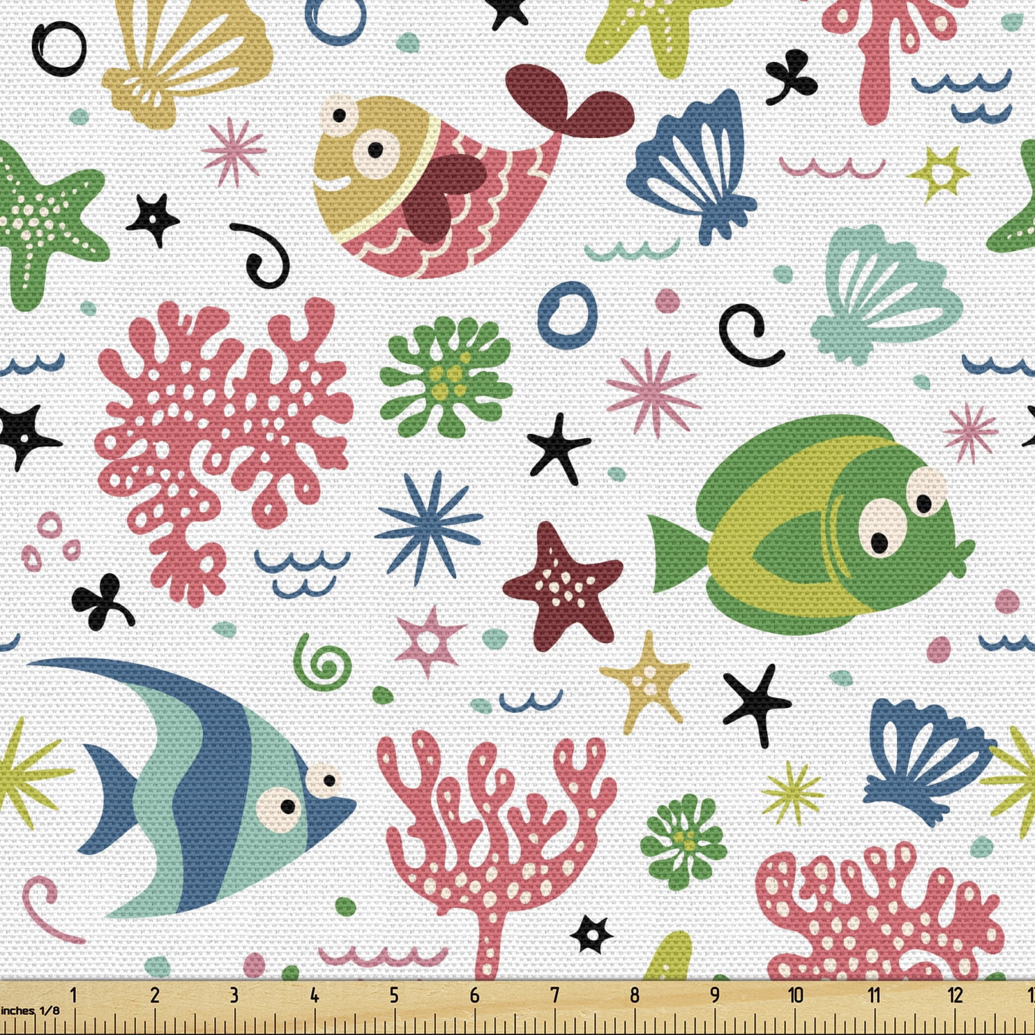 Ambesonne Fish Fabric by the Yard Upholstery, Corals and Underwater ...