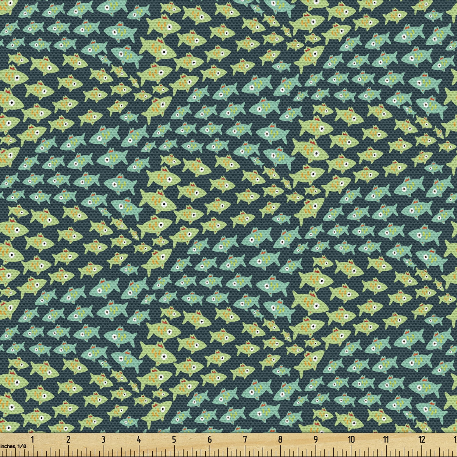 Ambesonne Fish Fabric by the Yard Upholstery, Swimming Fishes Green ...