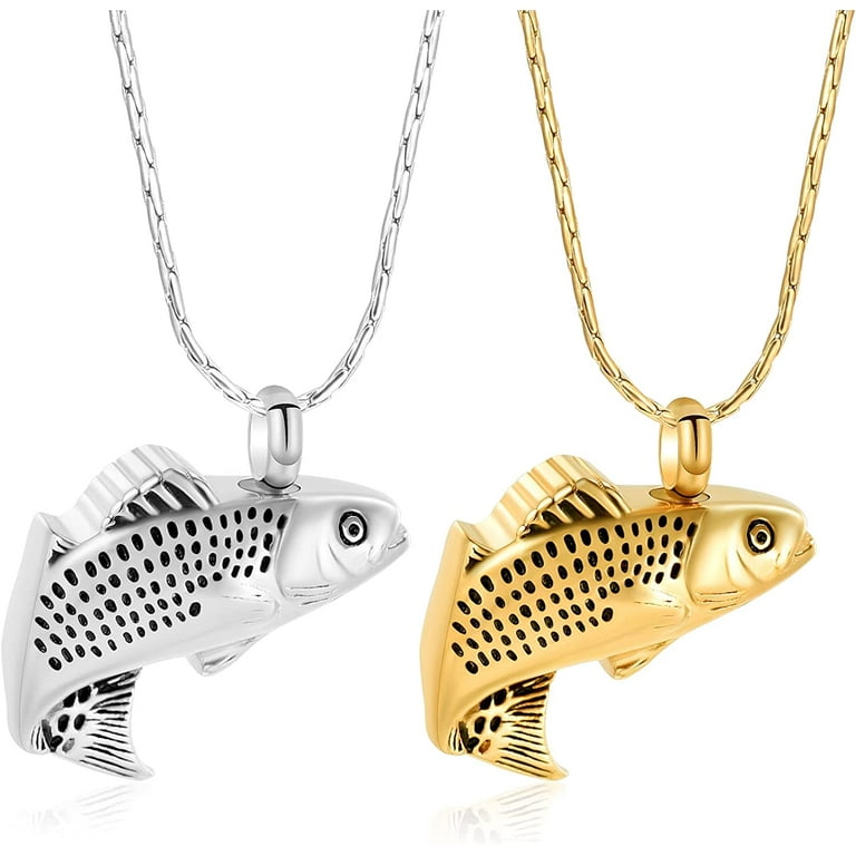 Fish Urn Cremation Necklace for Ashes Urn Necklaces for Human Ashes in Loving Memory of Dad Fishing Locket Ashes Holder Keepsake Cremation Memorial