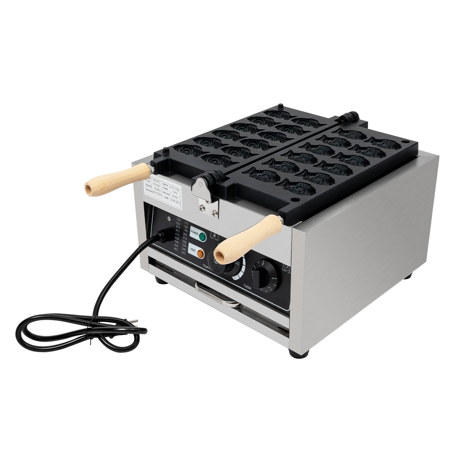 Fish Waffle Maker, 12 Fish-shaped Holes Electric Commercial Fish Waffle ...