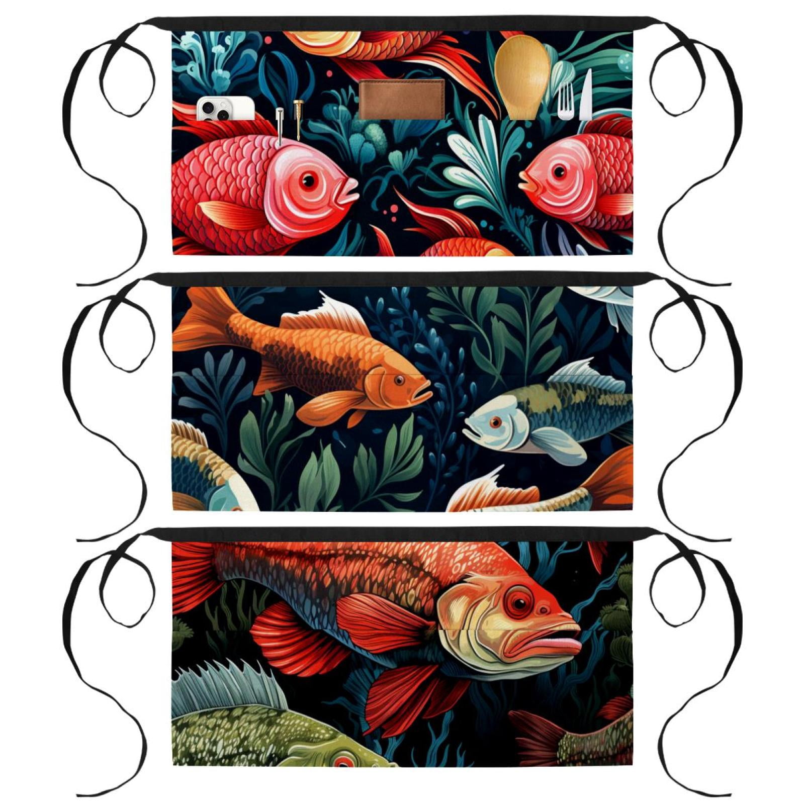 Fish Waist Apron with 3 Pockets, Printed Design for Short Aprons ...