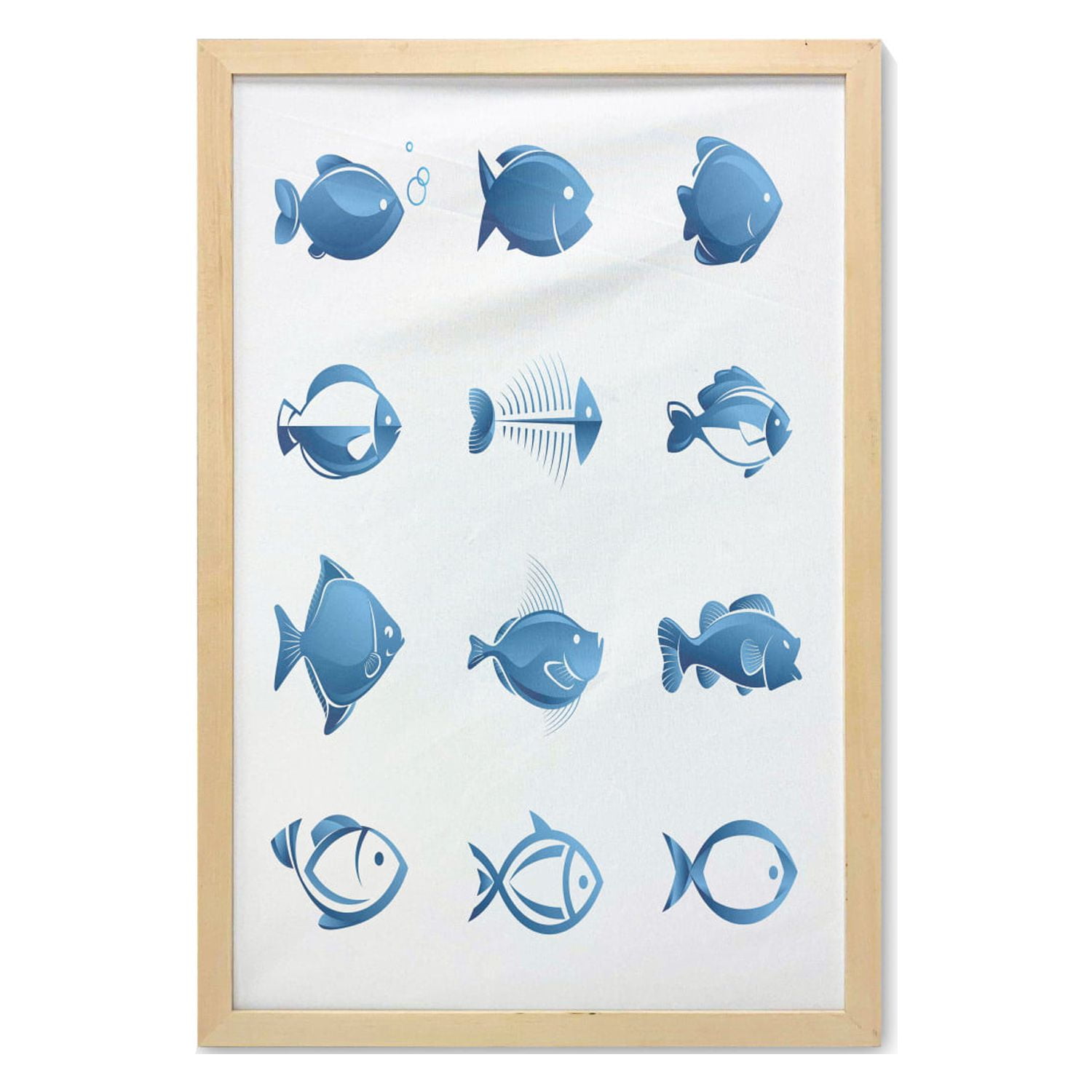 Fish Wall Art with Frame, Array of Fish Silhouettes Marine Life Sea ...