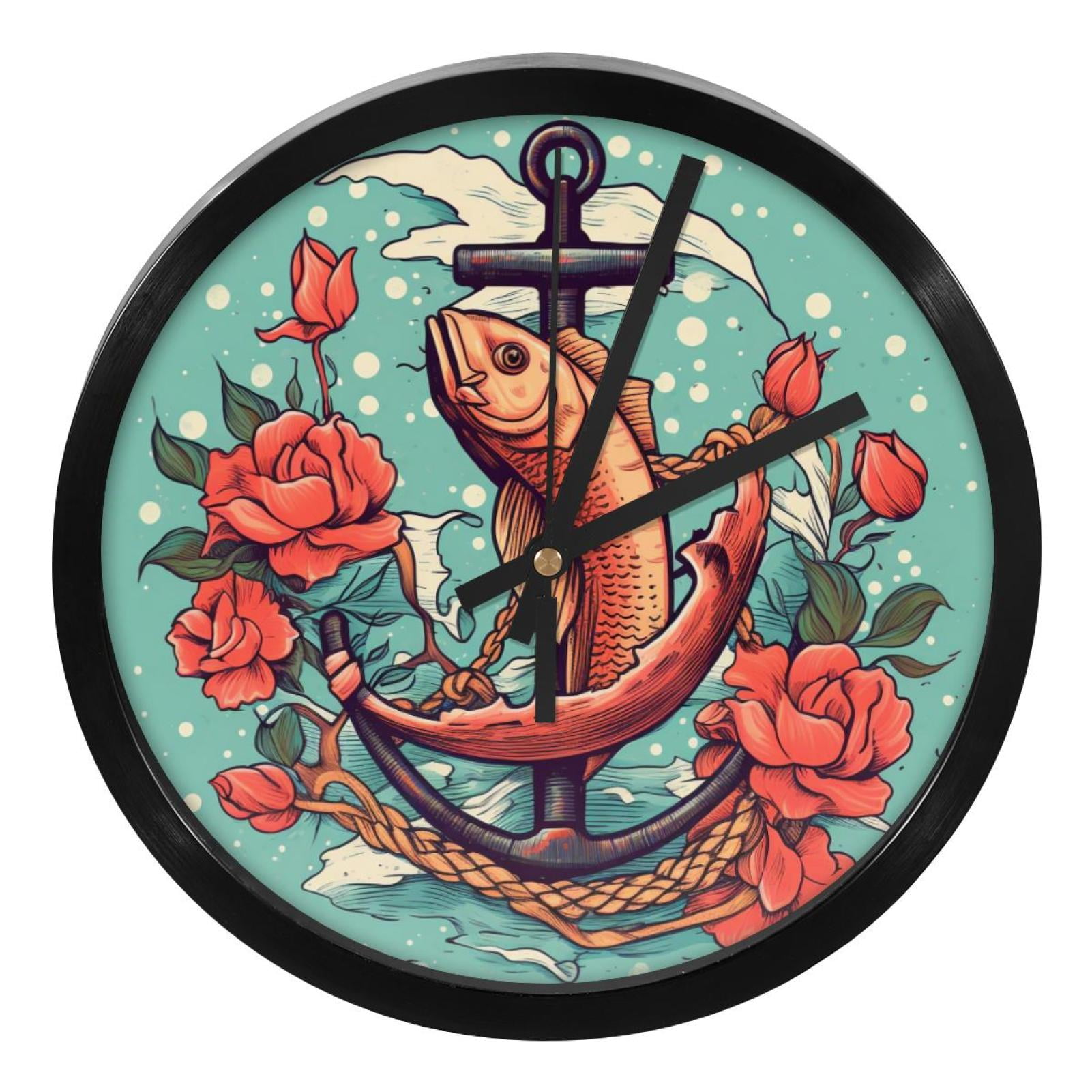 Fish Wall Clock, 9.8 Inches, Silent, Not Ticking, Round Digital Clock ...