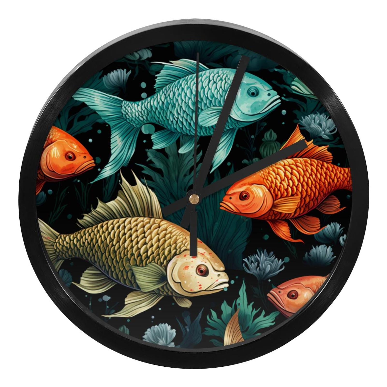 Fish Wall Clock, 9.8 Inches, Silent, Not Ticking, Round Digital Clock ...
