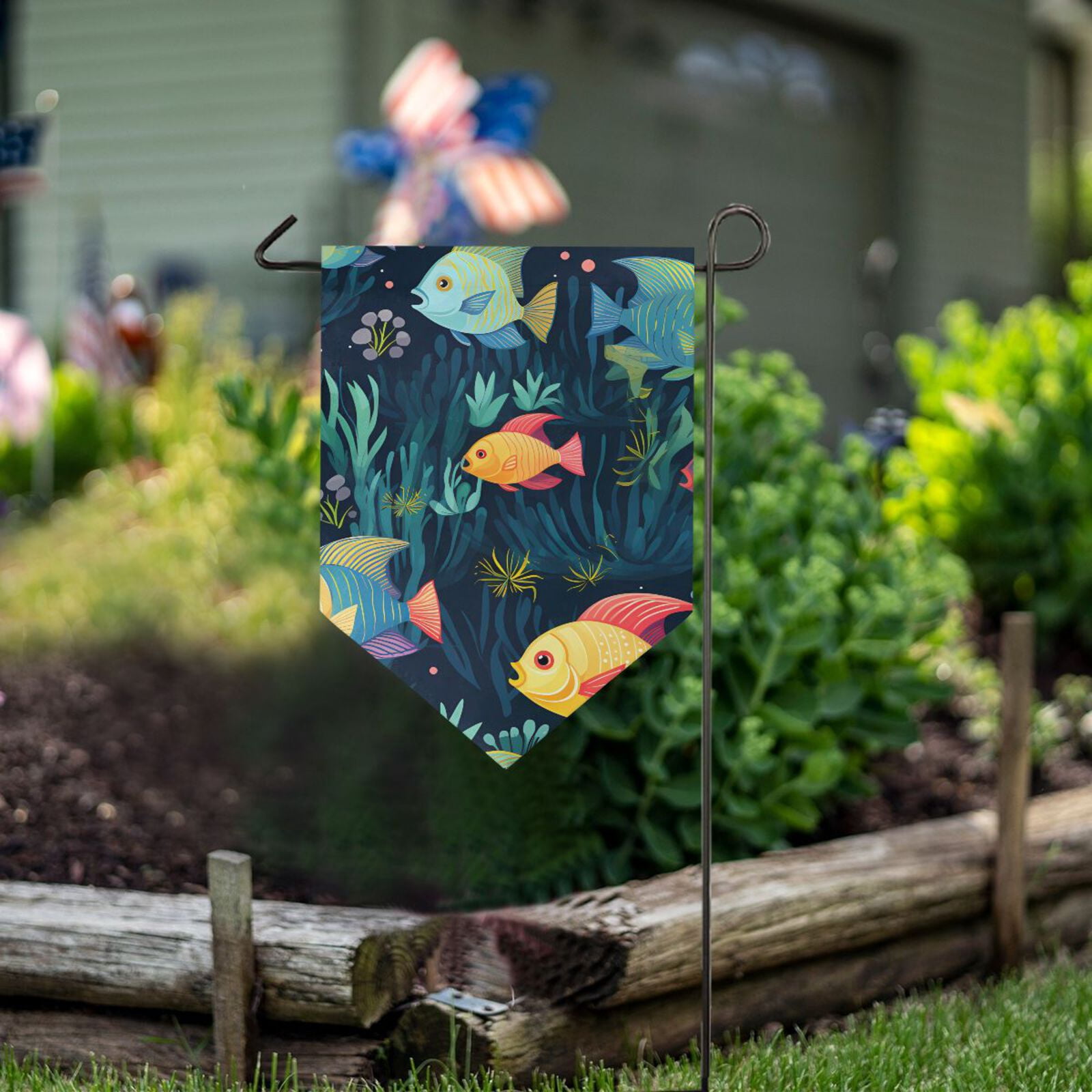 Fish Waterweeds Garden Flag 18" x 12.5" Double Sided Yard Lawn Outdoor ...