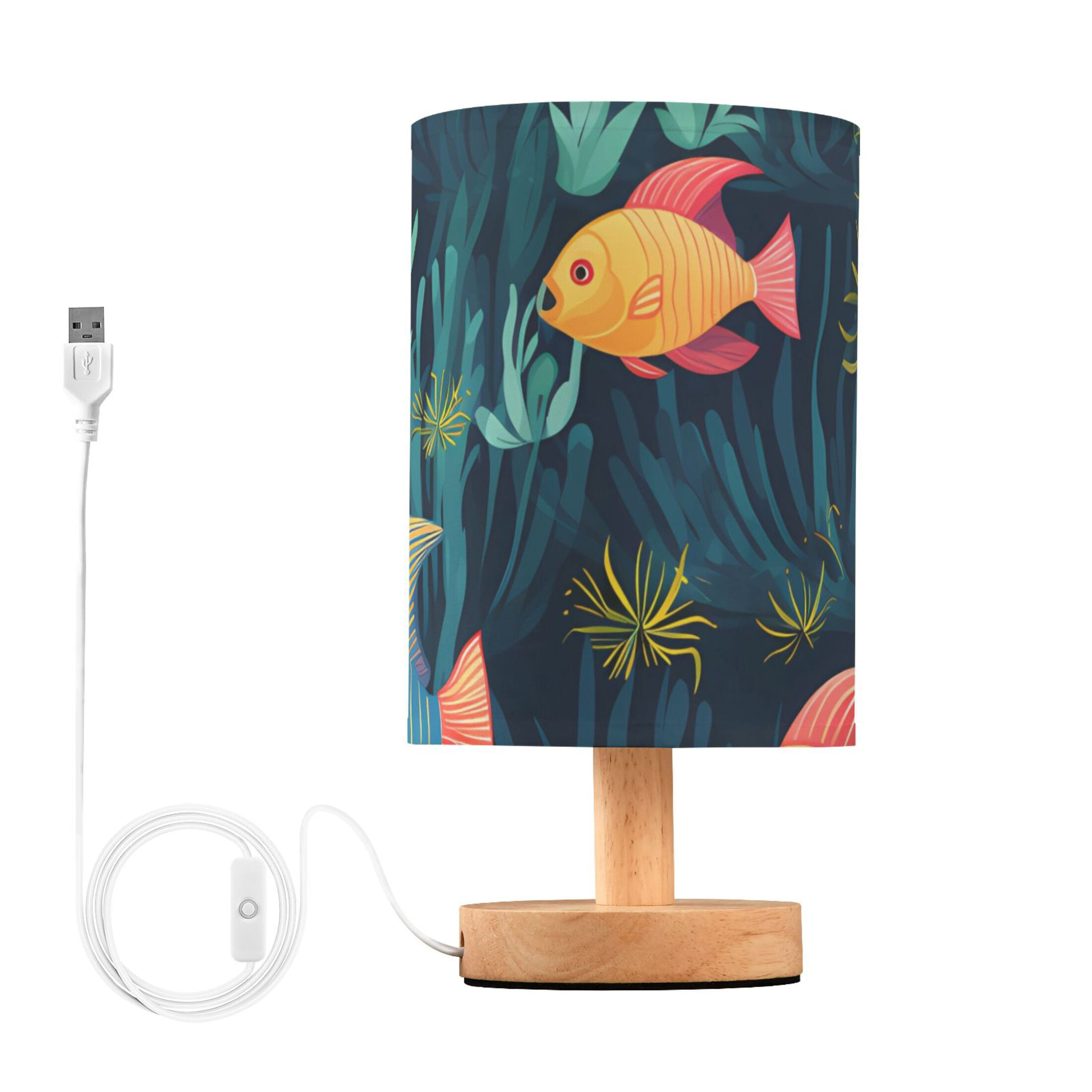 Fish Waterweeds Table Lamp USB Bedside Desk Nightstand Lamp Printed ...