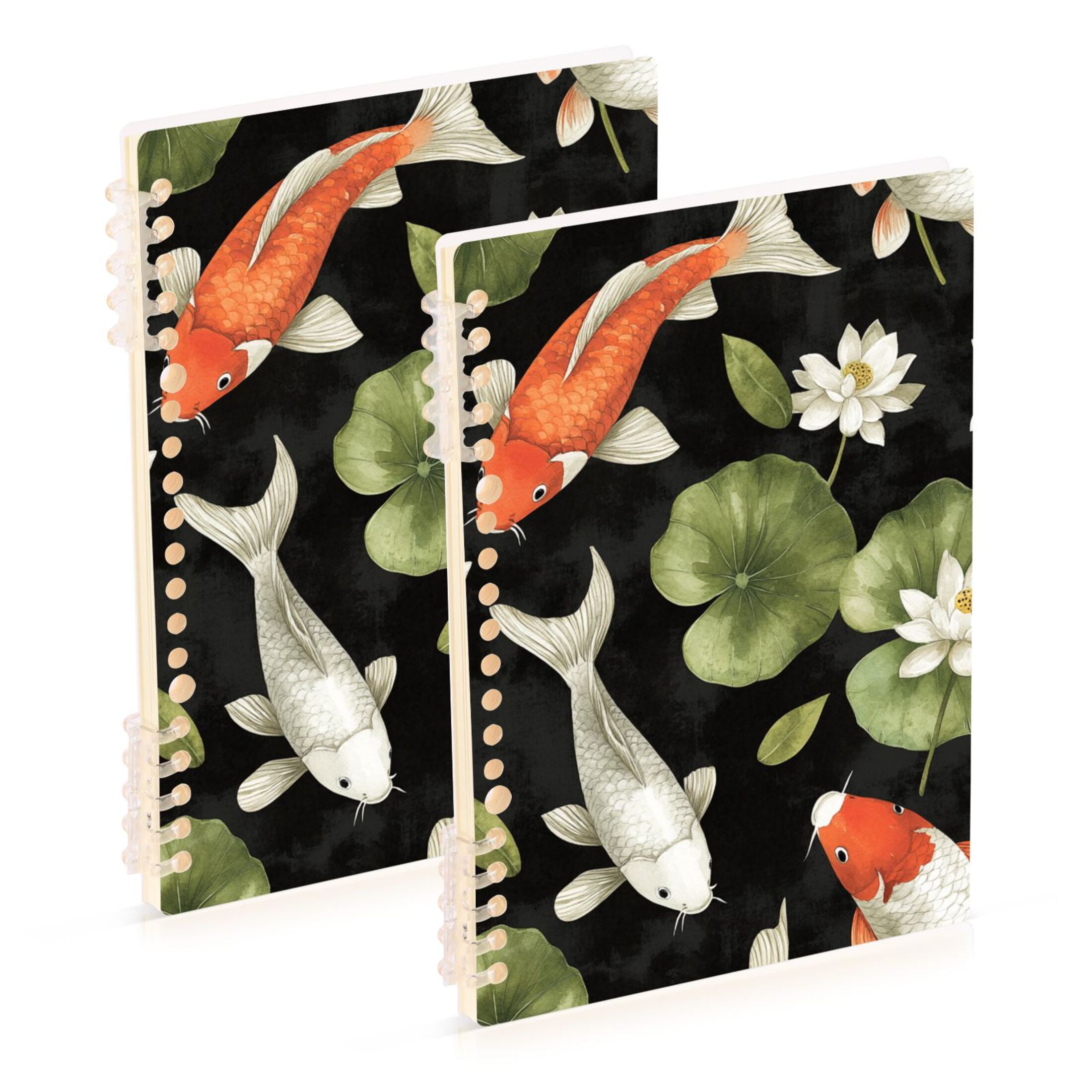 Fish and Lotus Flowers Lined Spiral Journal Notebook 60 Pages A5 ...