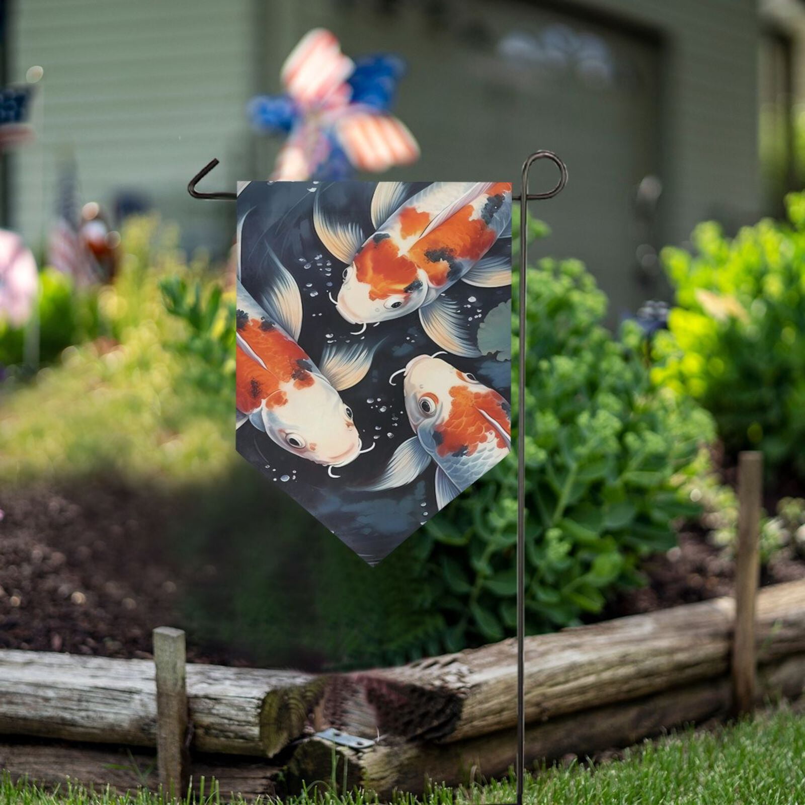 Fish and Lotus Leaves Garden Flag 18" x 12.5" Double Sided Yard Lawn ...
