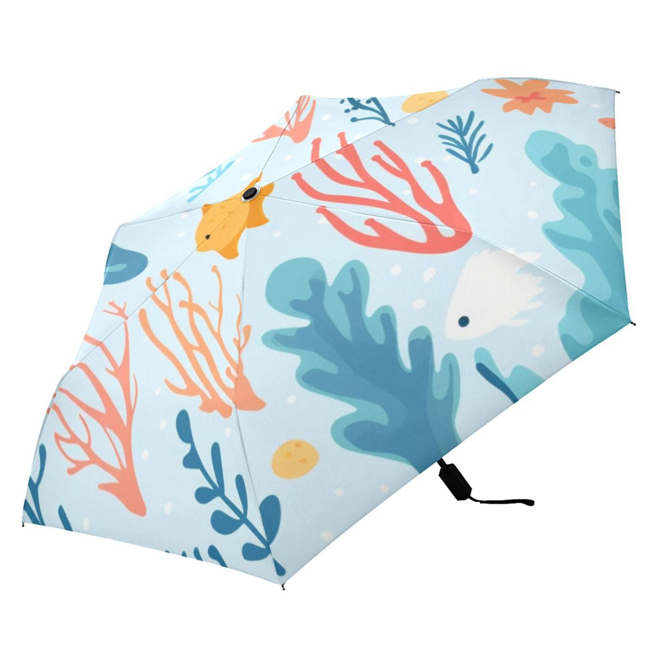 Fish and Seaweed Compact Folding Umbrella for Rain Windproof Travel ...