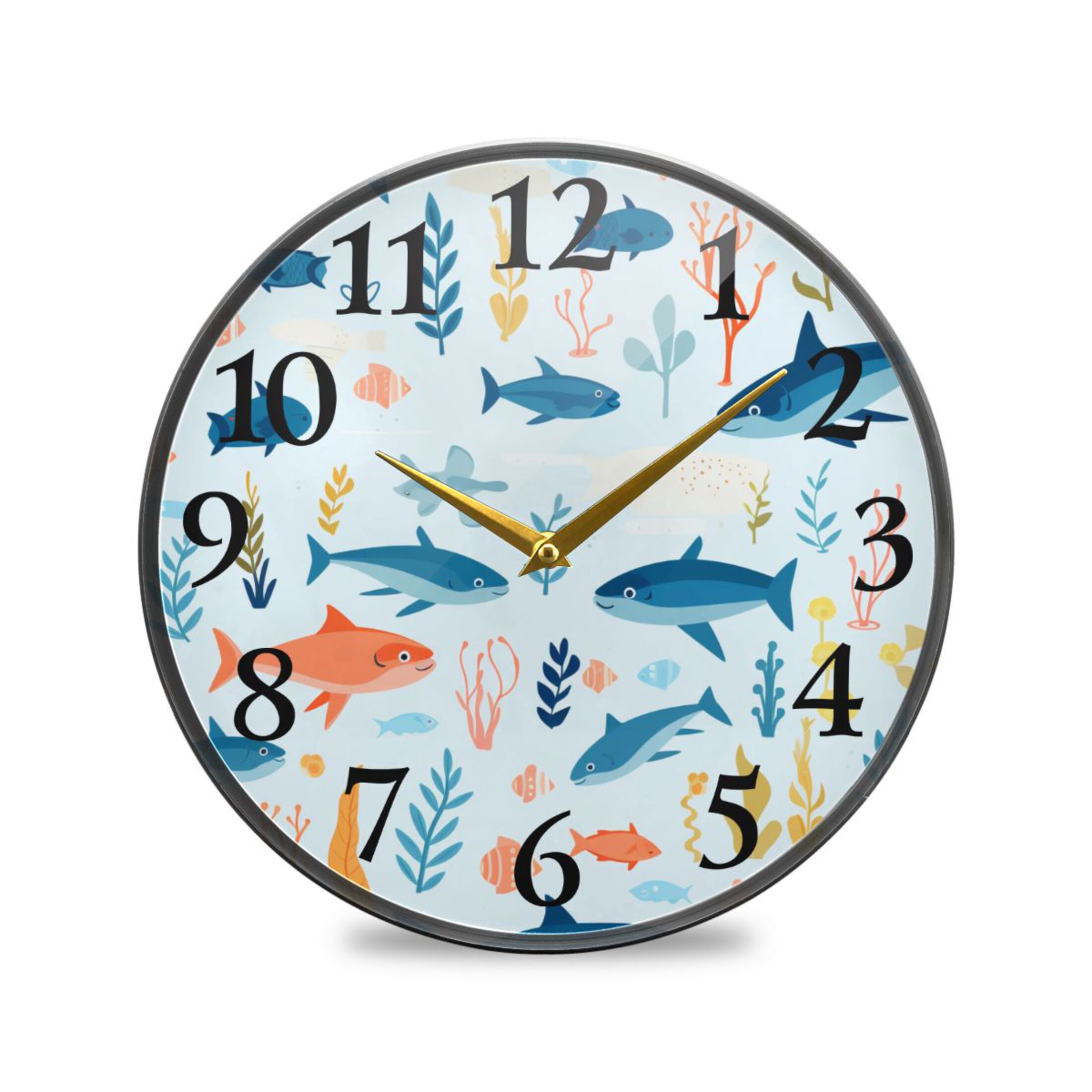 Fish and Seaweed Wall Clocks Battery Operated 11.9 Inch Round Clock ...