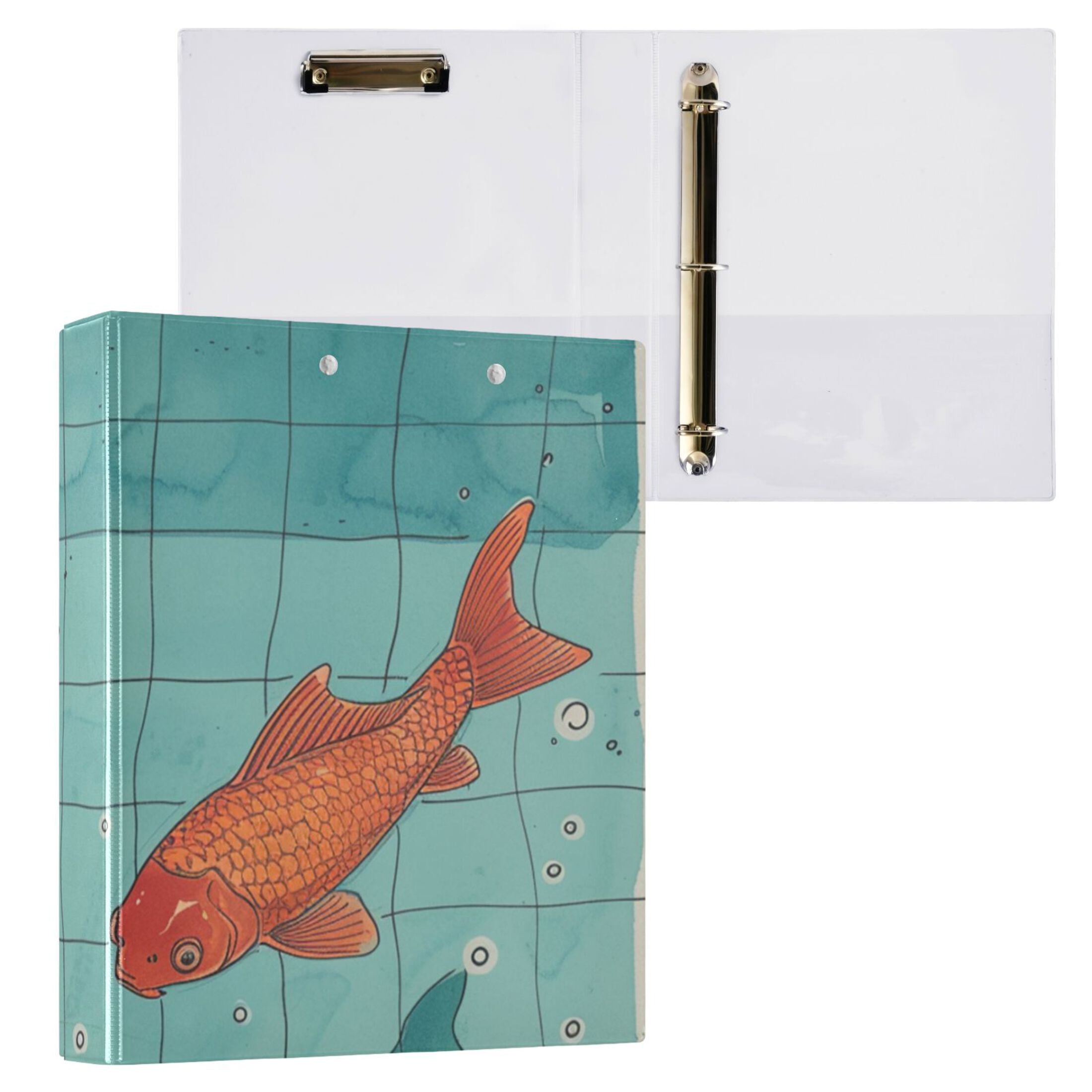 Fish in The Pool Green Leaves Round Ring Binder 3 Rings 1.5" Capacity ...