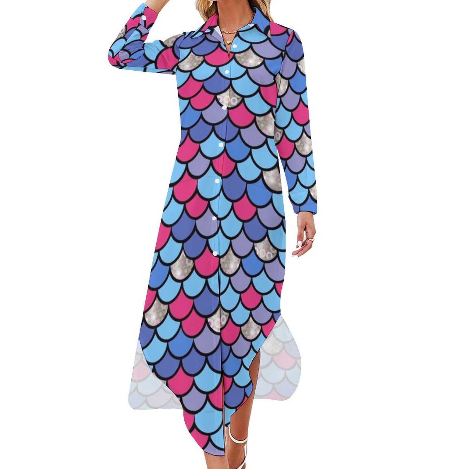 Fish scales Long Sleeved Shirt Dress purple dress dresses for woman ...