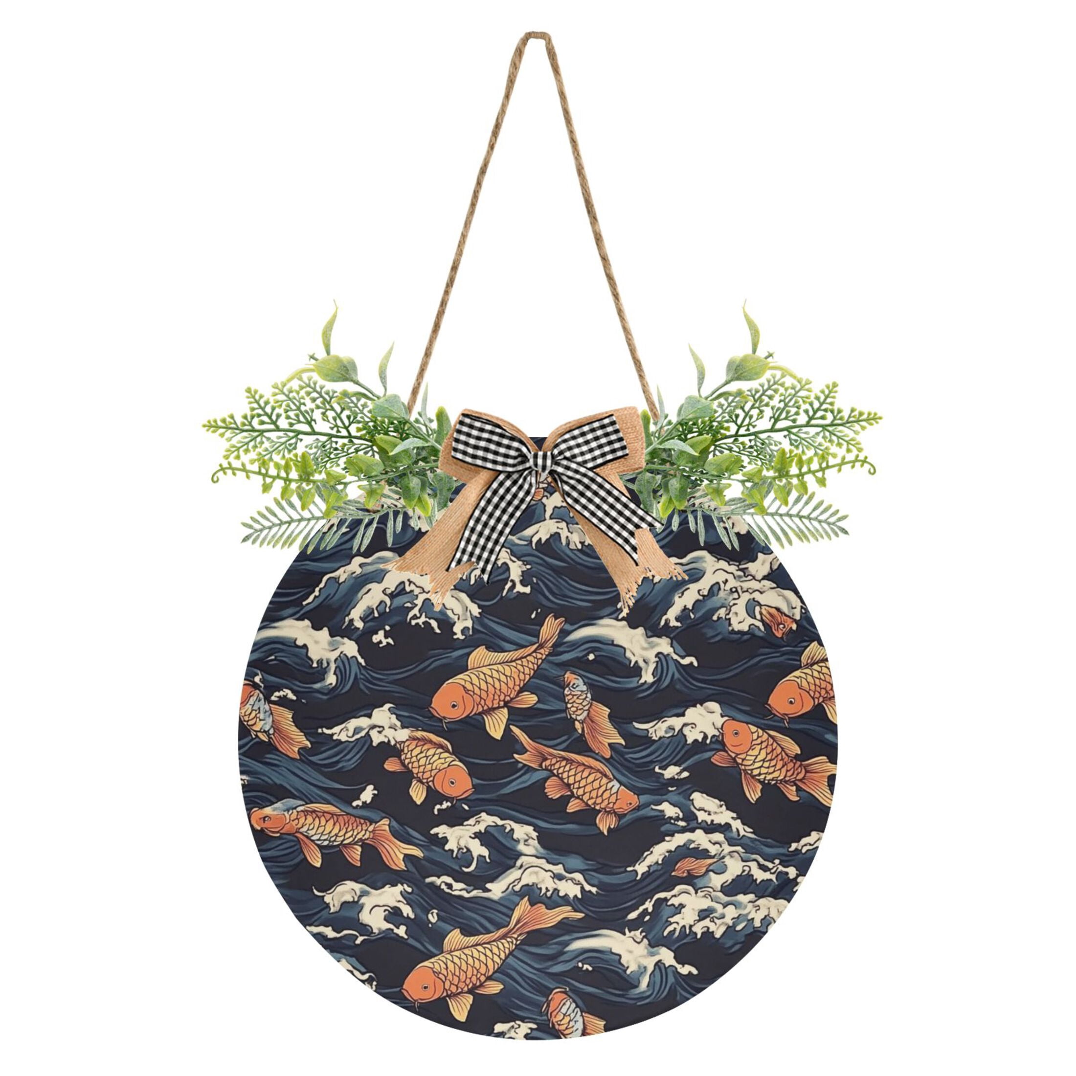 Fish with Deep Waves Front Door Porch Decoration Hanging Sign with ...
