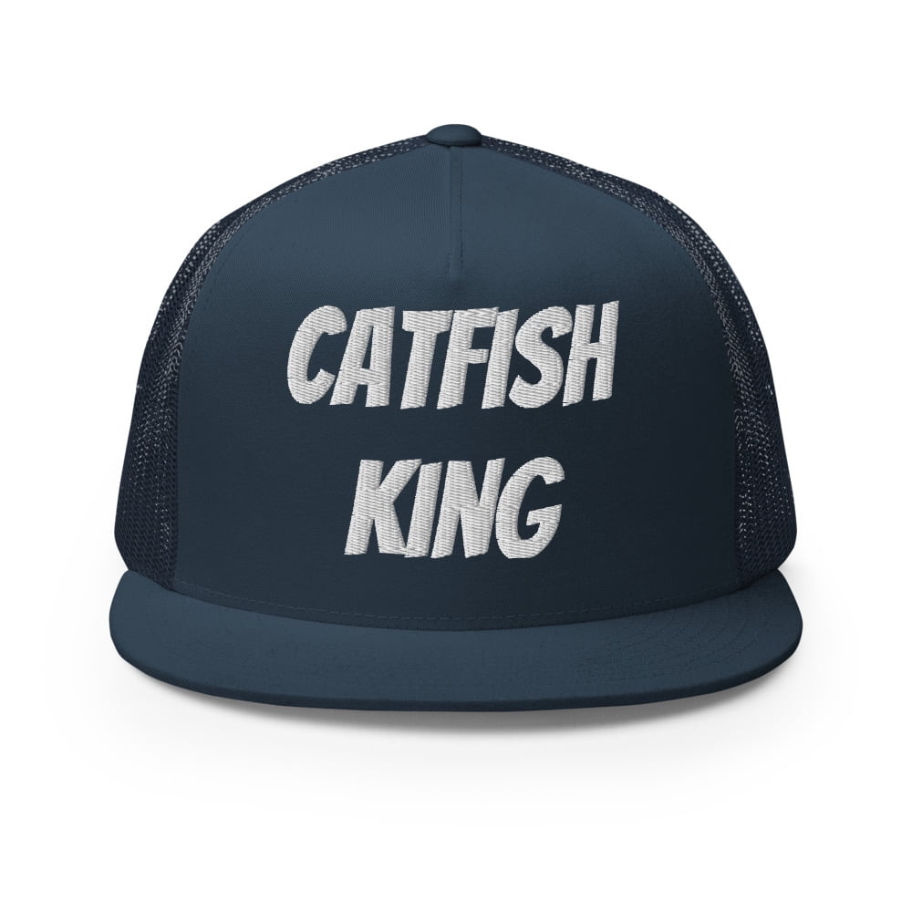Fisher Angler Fishing Lover Trucker Cap, Catfish King- Embroidery (Navy ...
