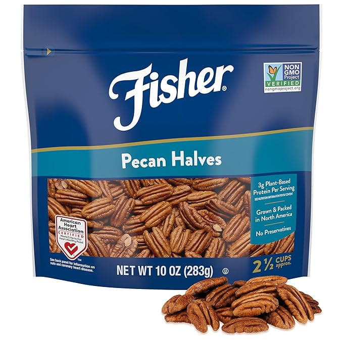 Fisher Chef's Naturals Pecan Halves 10 oz Resealable Bag, Unsalted Raw ...