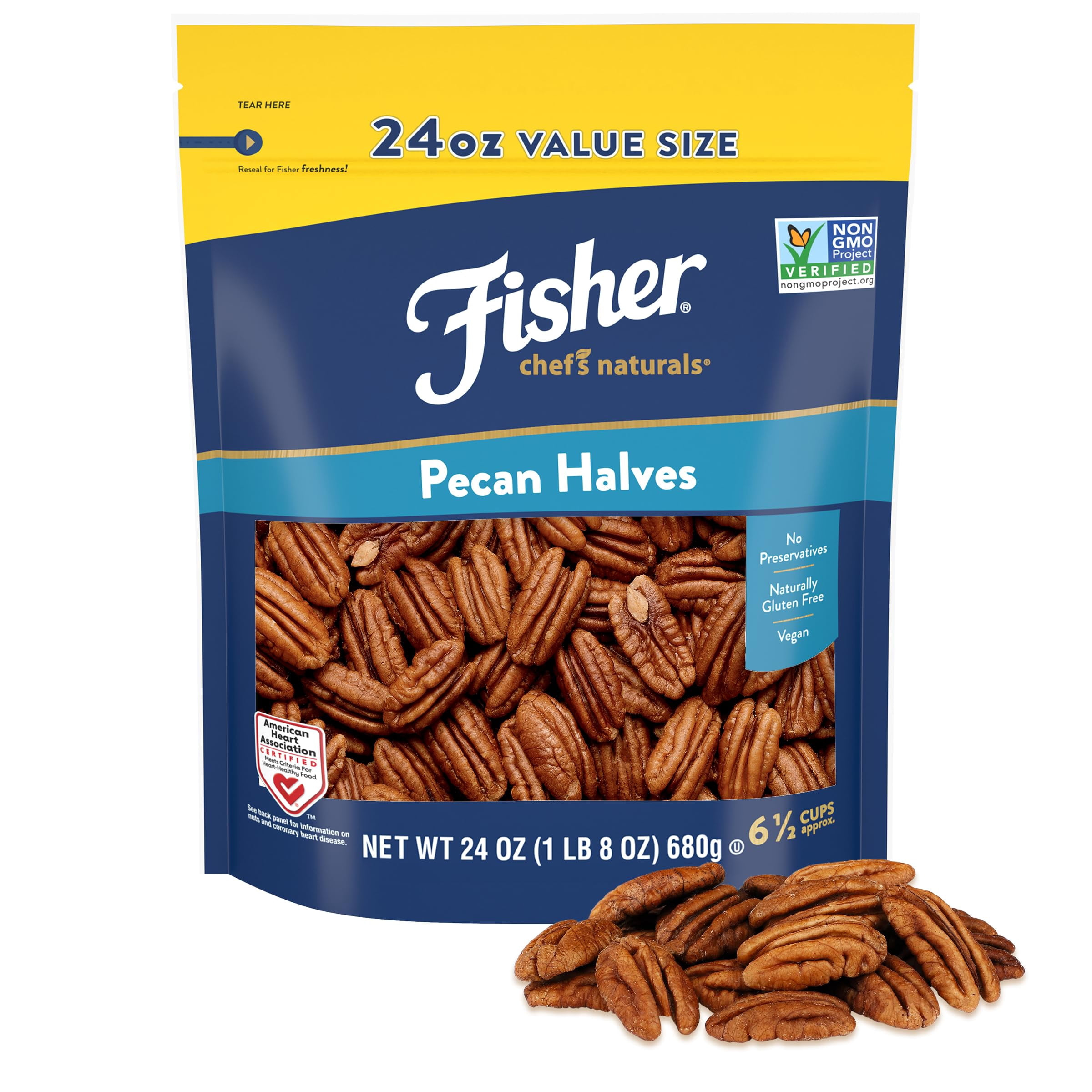 Fisher Chef's Naturals Pecan Halves 24 BSL1 oz Resealable Unsalted Raw ...
