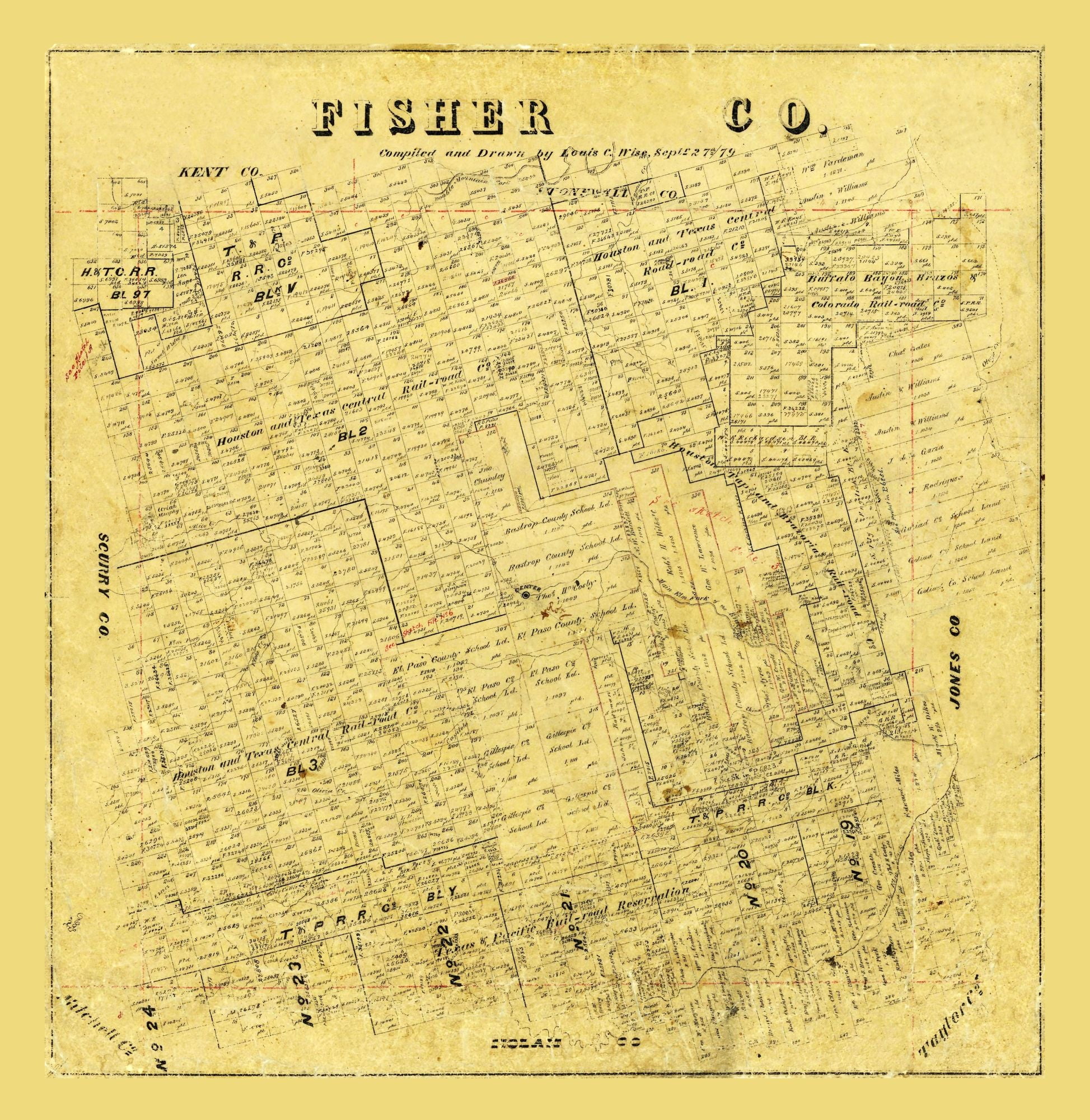 Historic County Map - Fisher County Texas - Wise 1879 - 23 x 23.63 ...