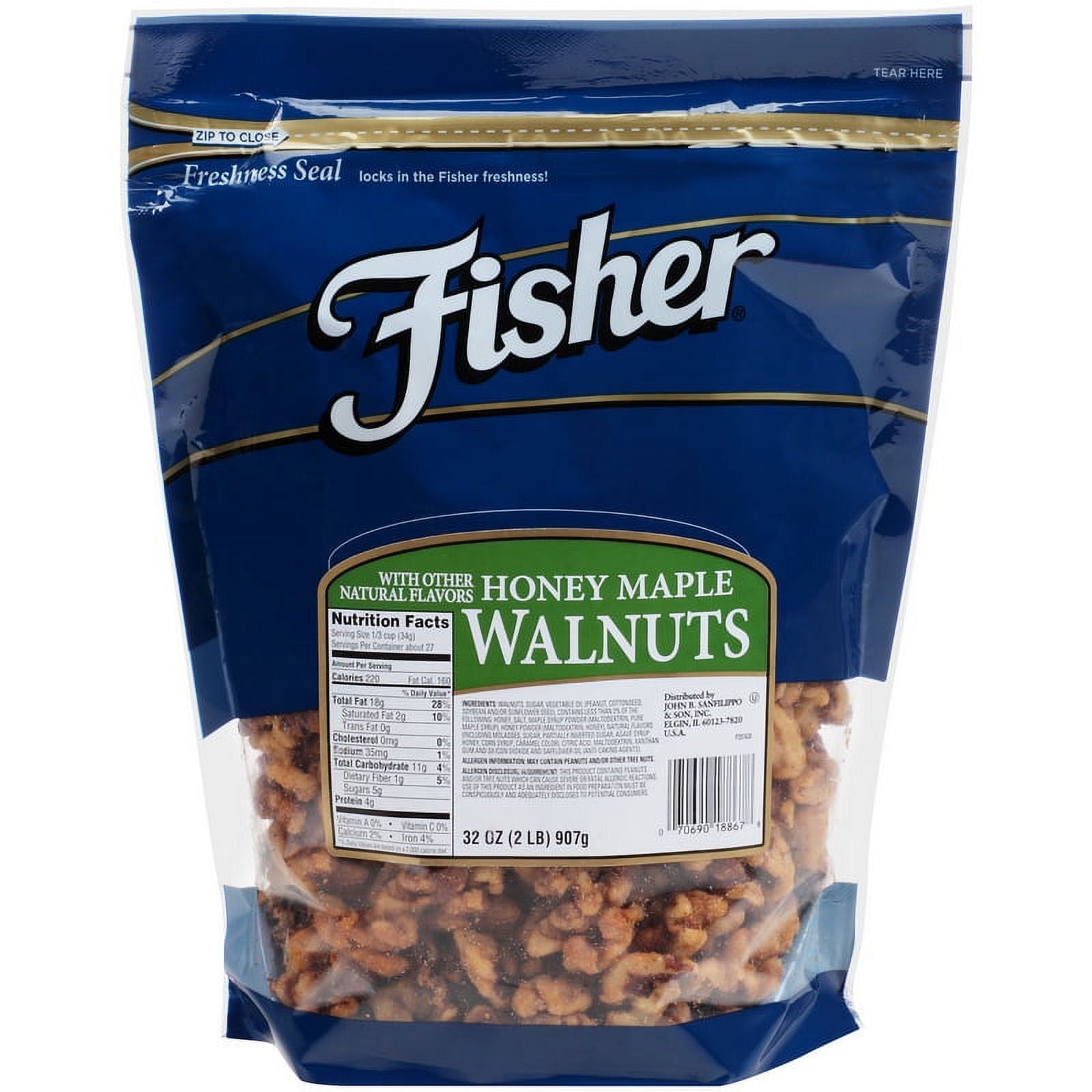 Fisher Nuts Honey Maple Walnut Halves and Pieces, 32 oz, Case of 3 ...