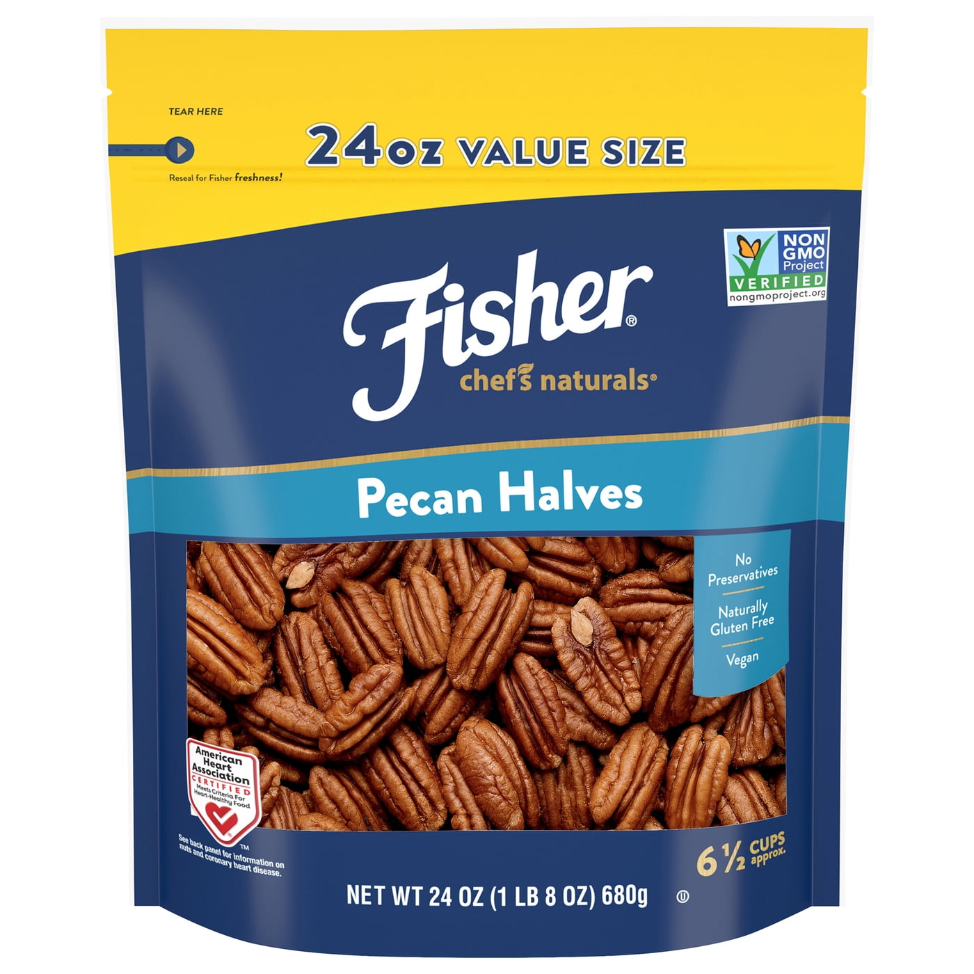 Fisher Pecan Halves, 24 oz, Heart Healthy, Vegan, Kosher, Resealable ...