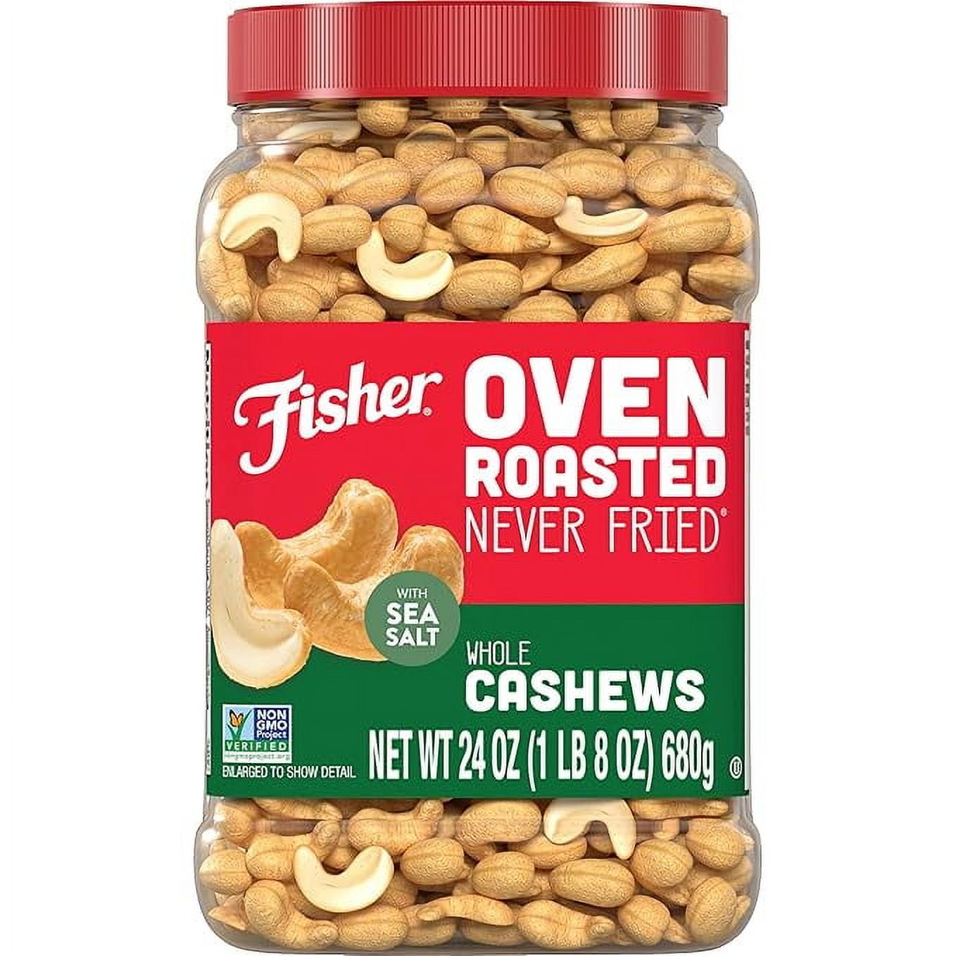 Fisher Oven Roasted Never Fried Whole Cashews, 24 Ounces (Pack of 1 ...