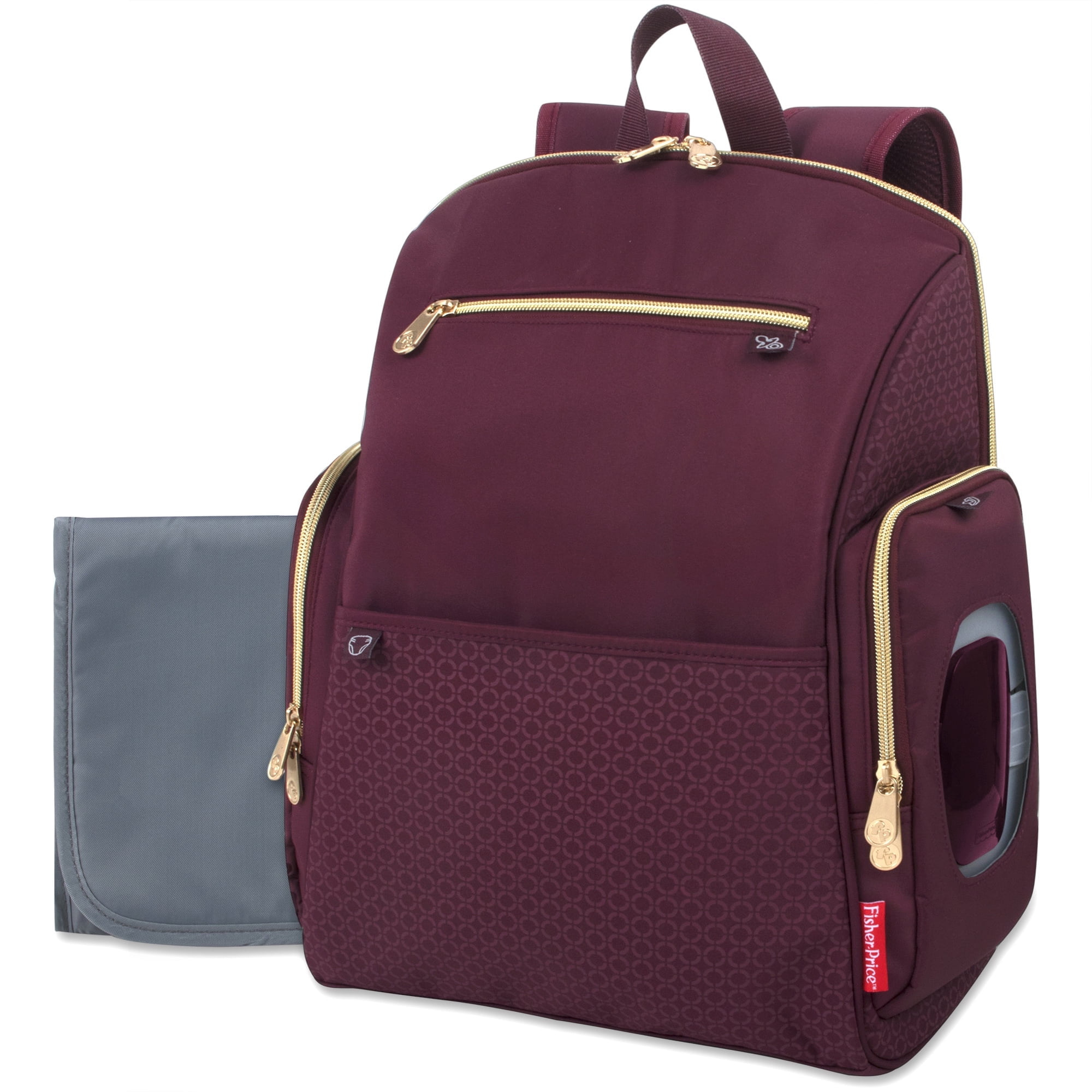 Fisher-Price Fastfinder Gemma Diaper Bag Backpack, 15”L, Burgundy, with ...