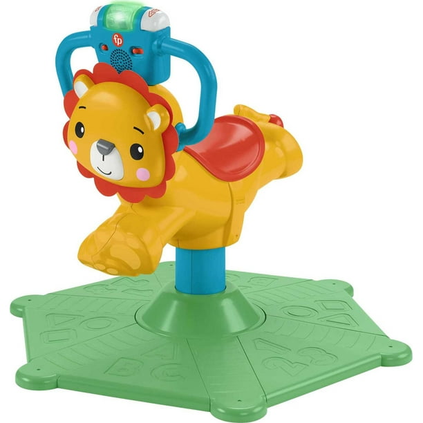 Fisher-Price Bounce & Spin Lion Stationary Ride-On Electronic Learning ...