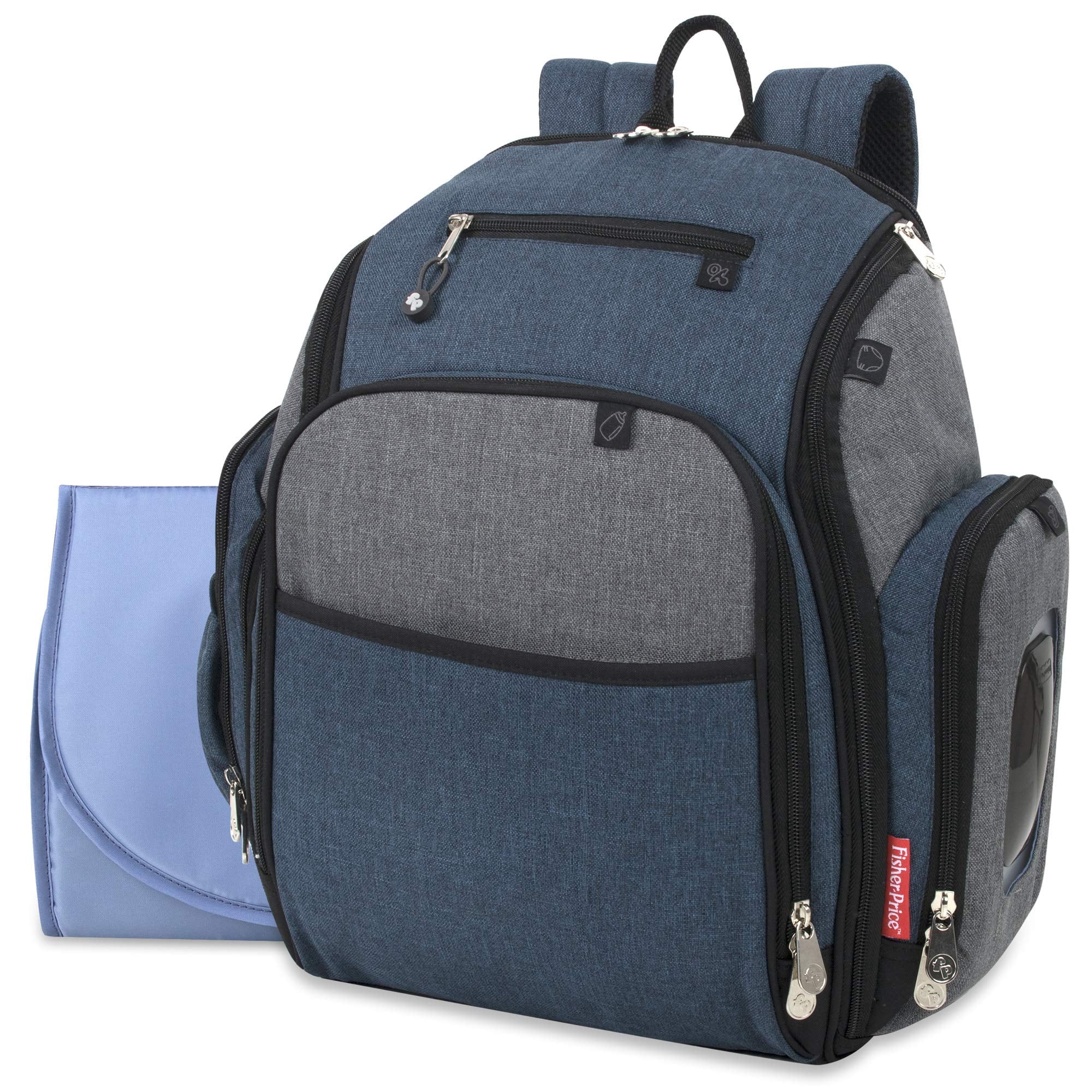 Fisher-Price Fastfinder Diaper Bag Backpack Set, Insulated Pocket, Blue ...