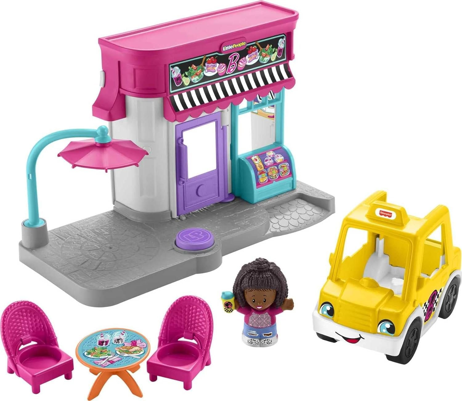Fisher-Price Barbie City Adventures Cafe and Cab Toy Set for Toddlers ...