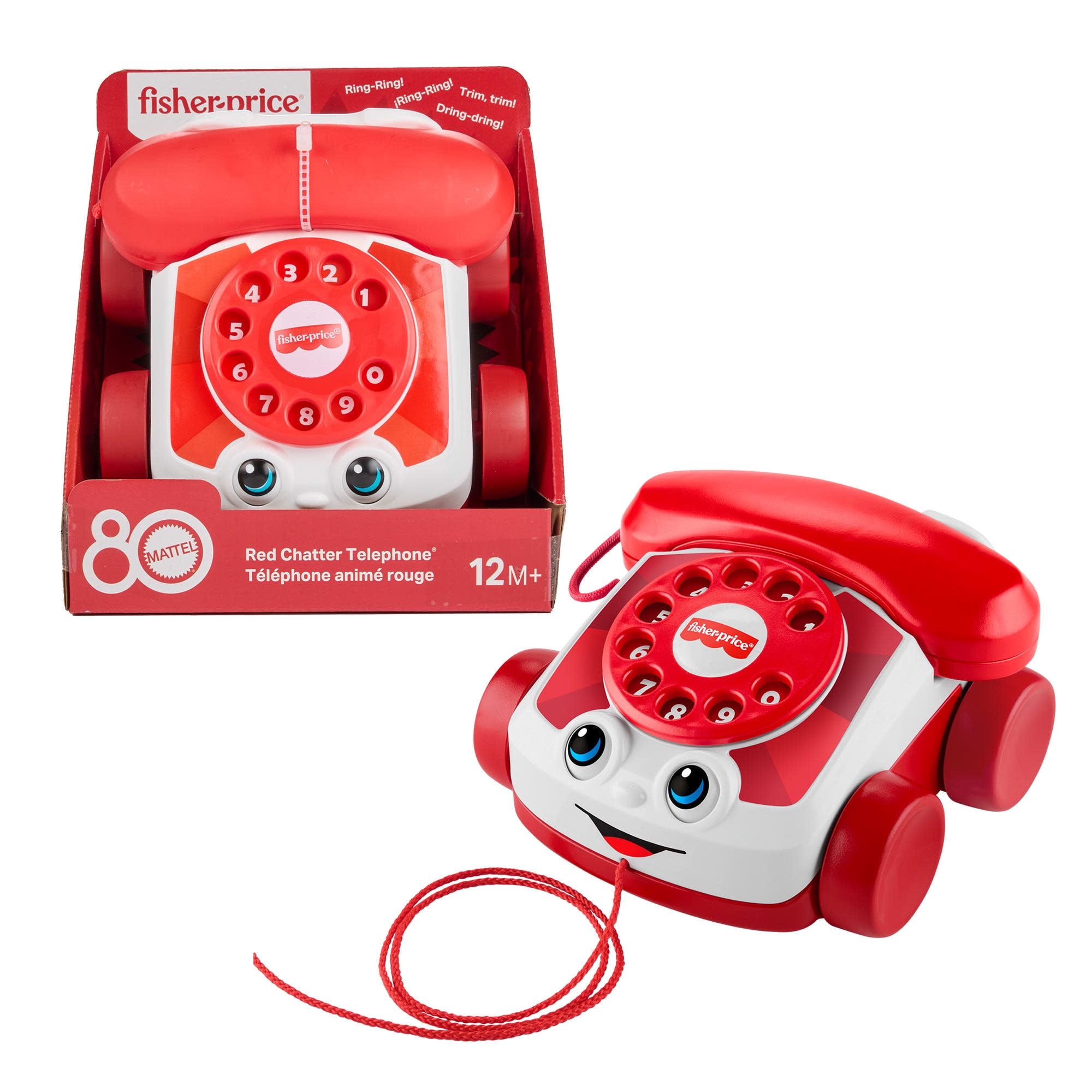 Fisher-Price Red Chatter Telephone Baby & Toddler Pull Toy, Mattel 80th ...