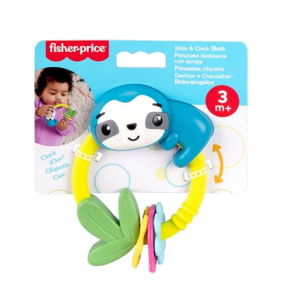 Fisher-Price Slide & Clack Sloth Baby Teether Toy Sensory Activity for ...