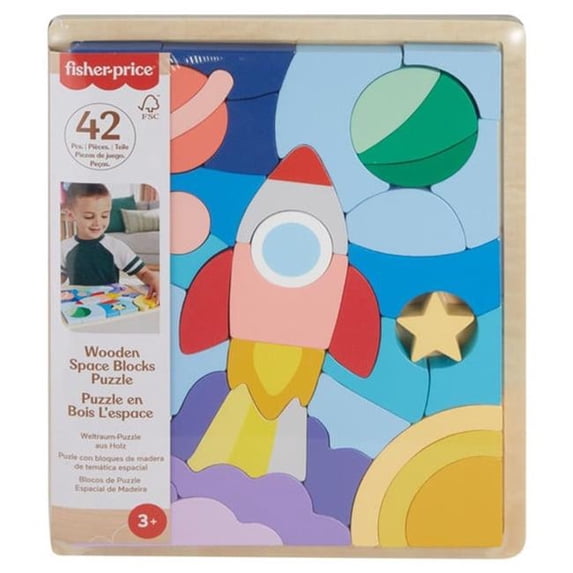 Fisher-Price MTTHXY42 Wood Space Puzzle Blocks Toys - Pack of 6 ...