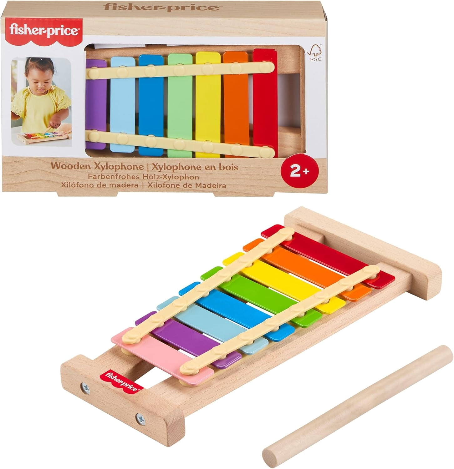 Fisher-Price Wood Toddler Toy Xylophone, Wooden Musical Instrument for ...