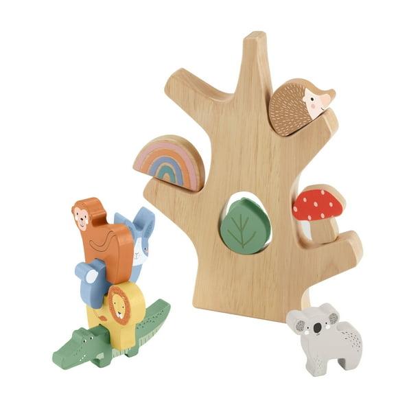 Fisher-Price Wooden Balance Tree Stacking Activity Toy, for Toddler ...