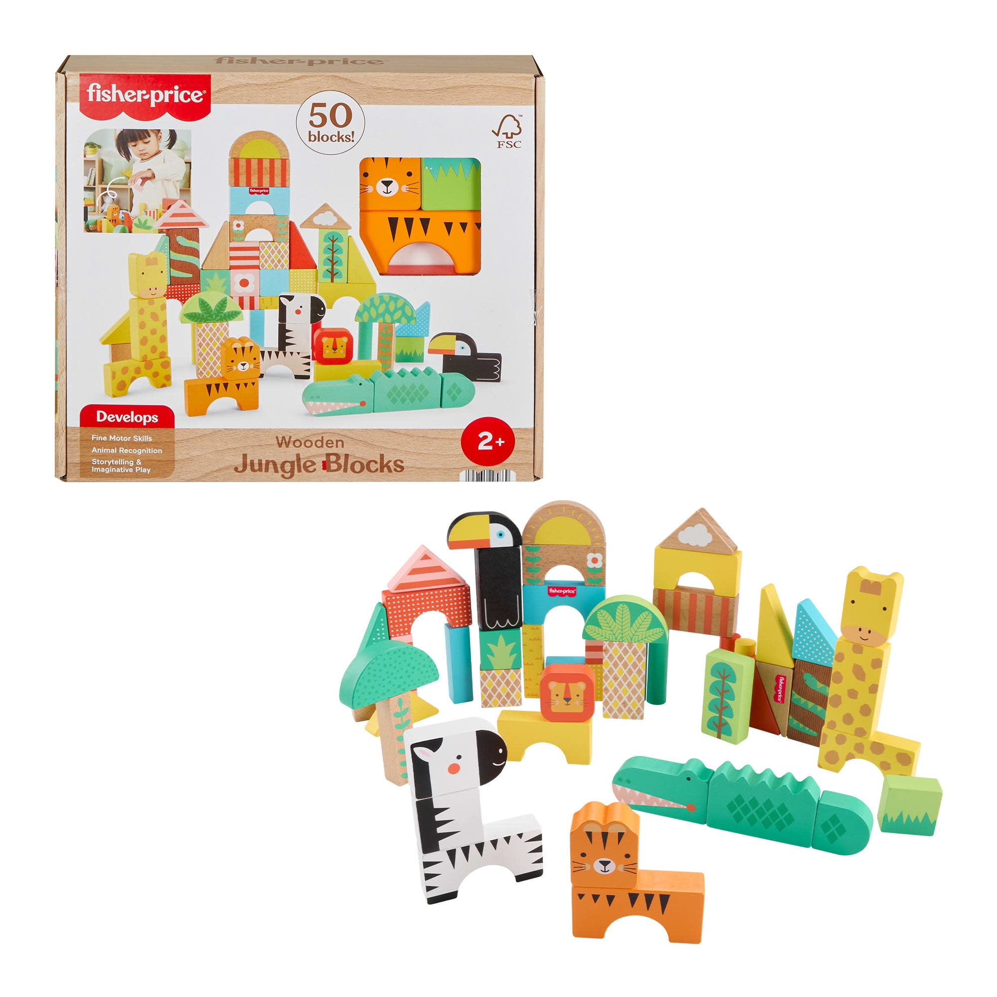 Fisher-Price Jungle Blocks - Building Set - 50 Wood Pieces - Walmart.com