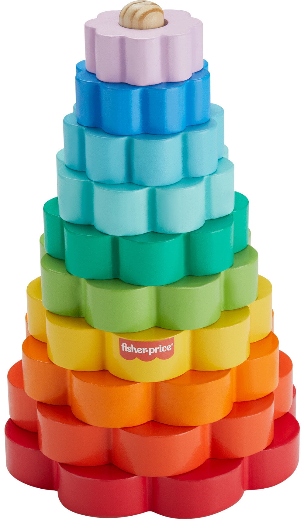 Fisher-Price Wooden Rainbow Ring Stacking Toy, Fine Motor Skills for ...