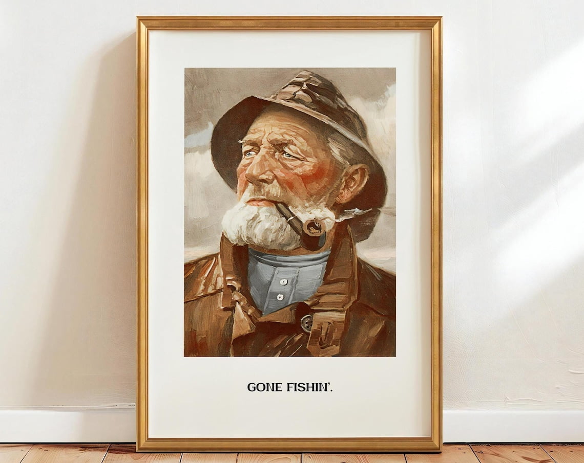 Fisherman Art Print Gift For Fisherman Retro Fishing Art Poster Angler ...