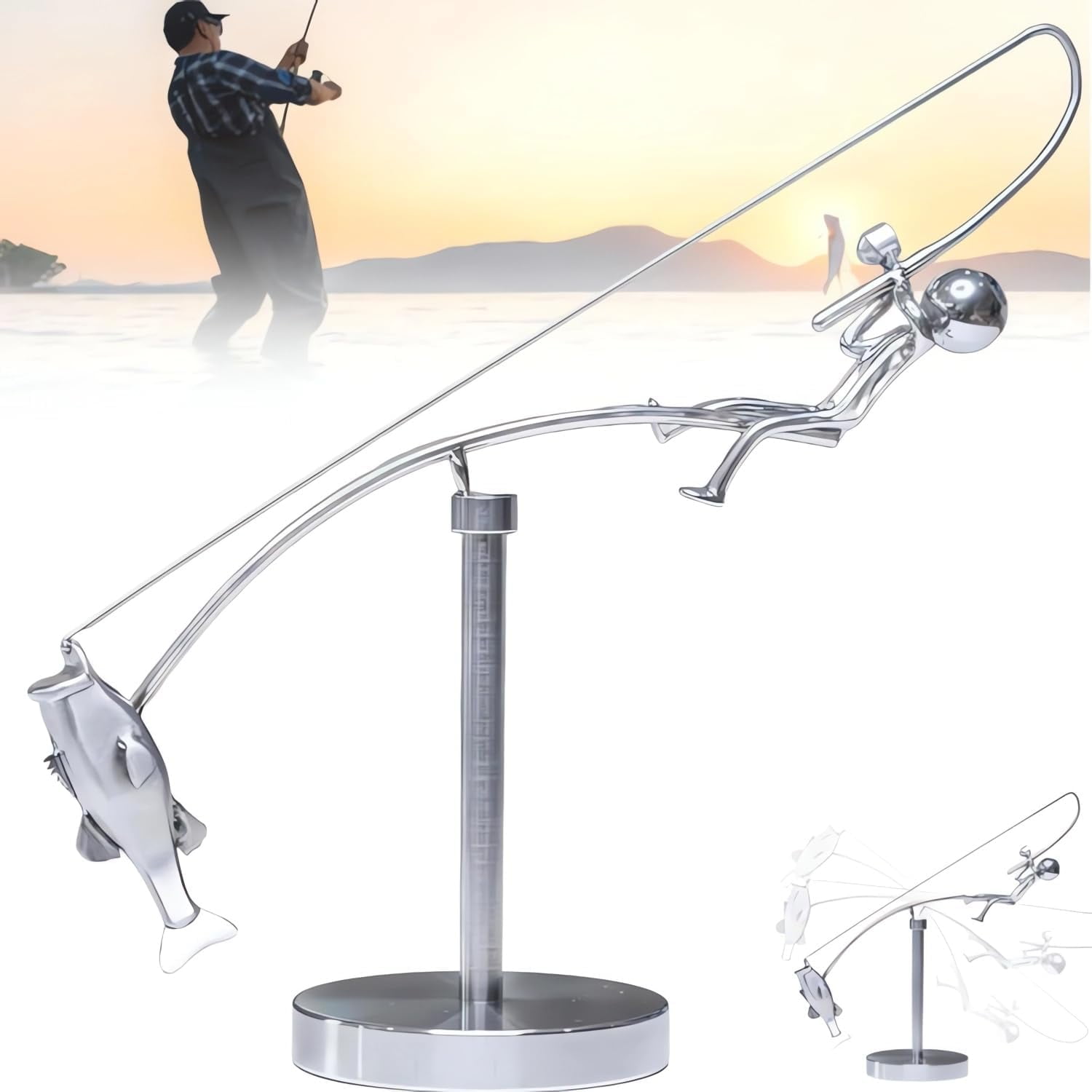 The Fisherman Balancing Sculpture, Handmade Kinetic Fishing Sculpture ...