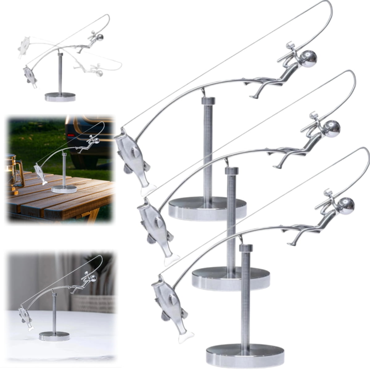 The Fisherman Balancing Sculpture, Kinetic Sculpture Fishing, Metal Fisherman Statue for Home ...
