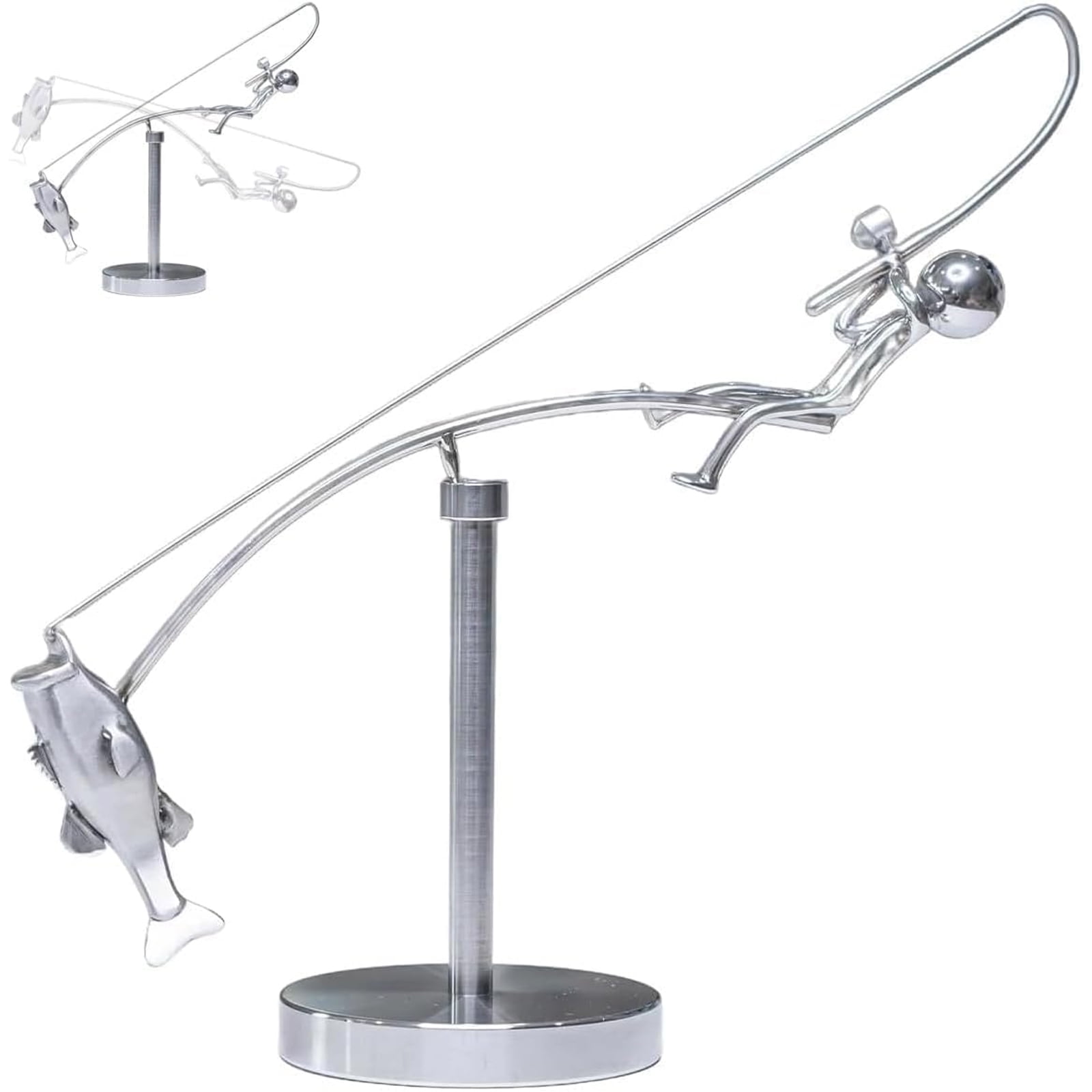 The Fisherman Balancing Sculpture Large Metal Kinetic Art Desk Office Physics Science Decor Cool ...