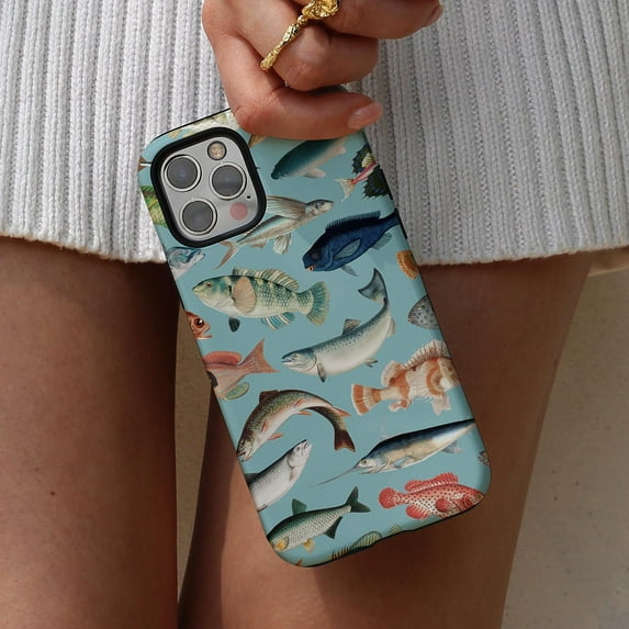 Fisherman Blue Fish Pattern Phone Case Coastal Style iPhone 17 16 15 14 ...
