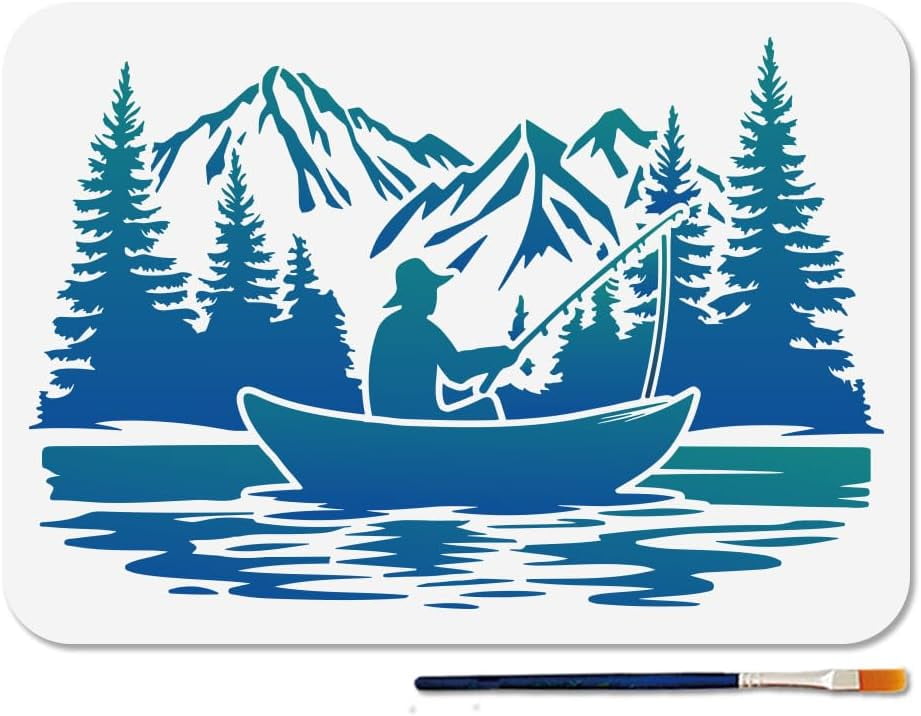 Fisherman Boat Stencil Reusable Lake Fishing Stencils for Painting 11.7 ...