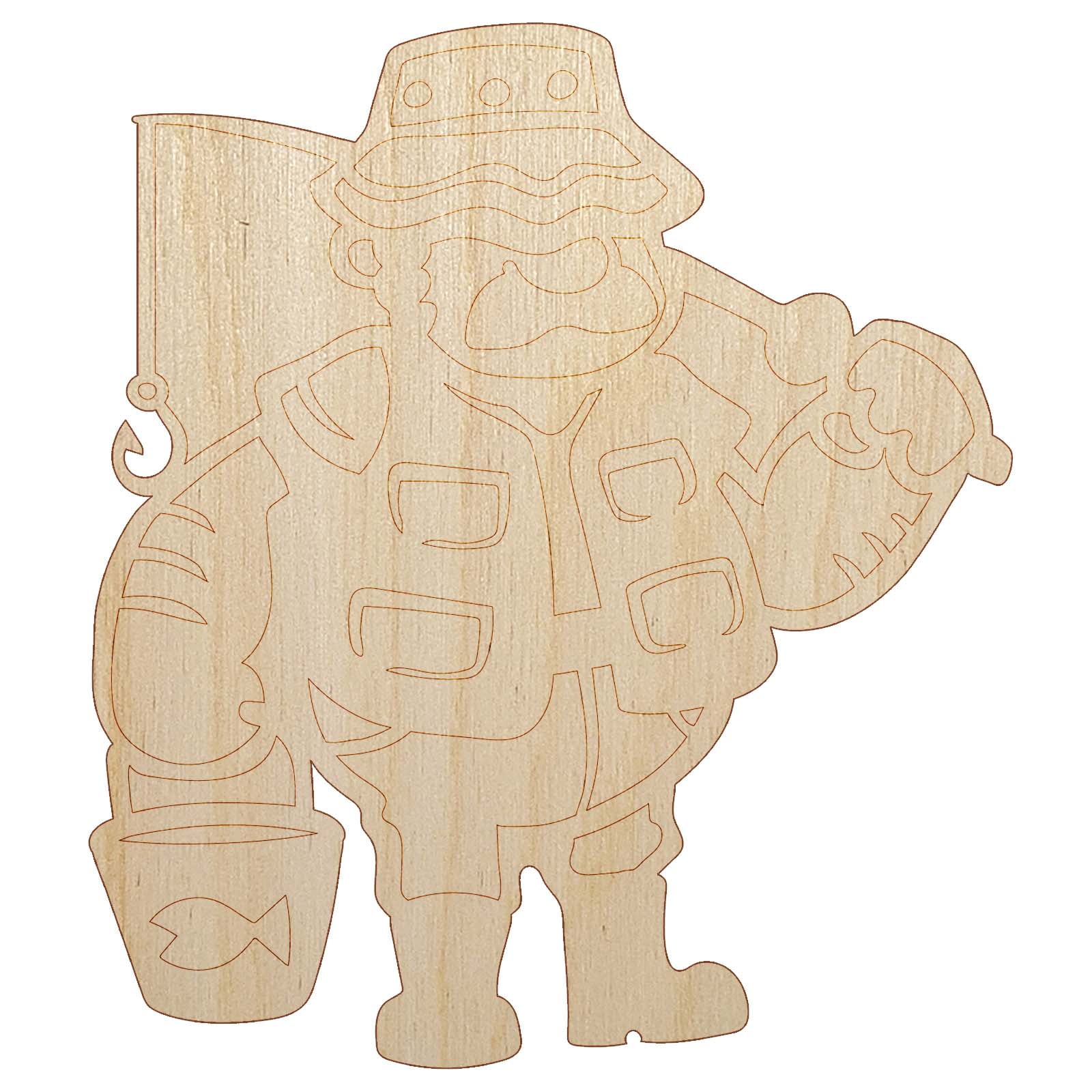 Fisherman Dad with Fishing Rod Wood Shape Unfinished Piece Cutout Craft ...