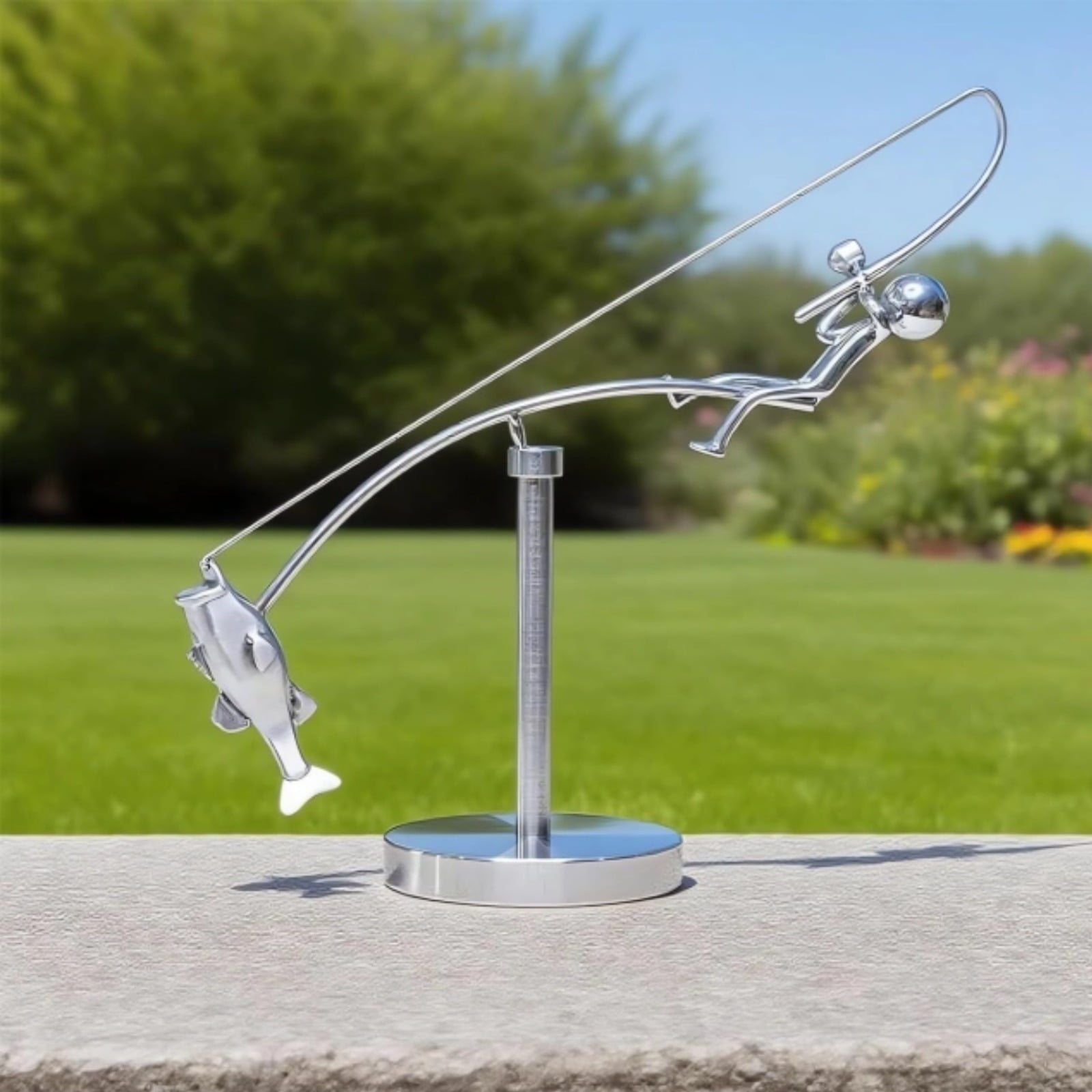 Fisherman Dynamic Balancing Sculpture - Kinetic Fishing Desk Toy Stainless Steel, Balance Art ...