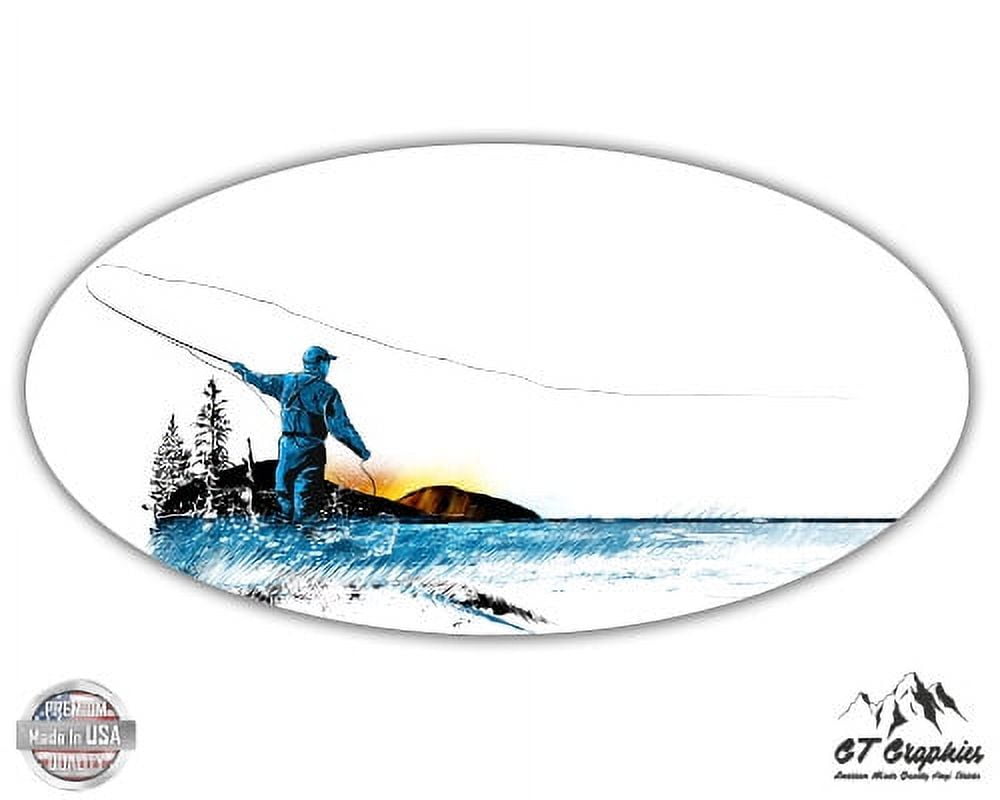 Fisherman Fishing - 8" Vinyl Sticker - For Car Laptop I-Pad ...