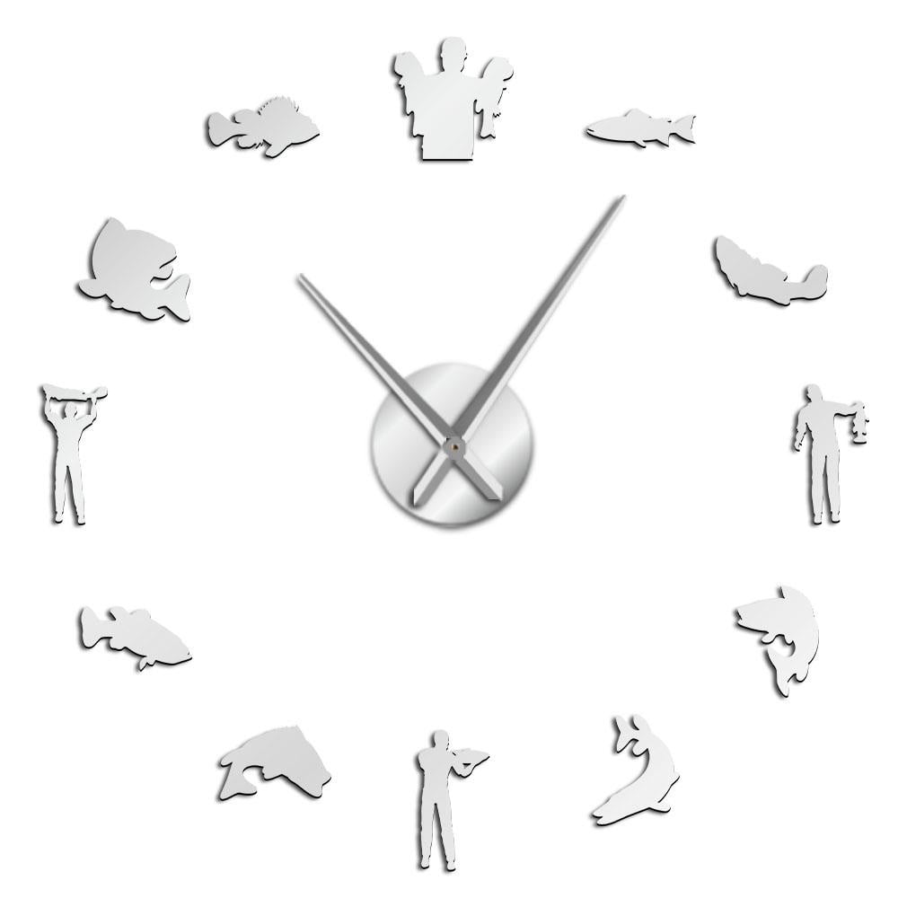 Fisherman Fishing Silhouette Frameless Wall Clock Stickers, DIY Modern ...